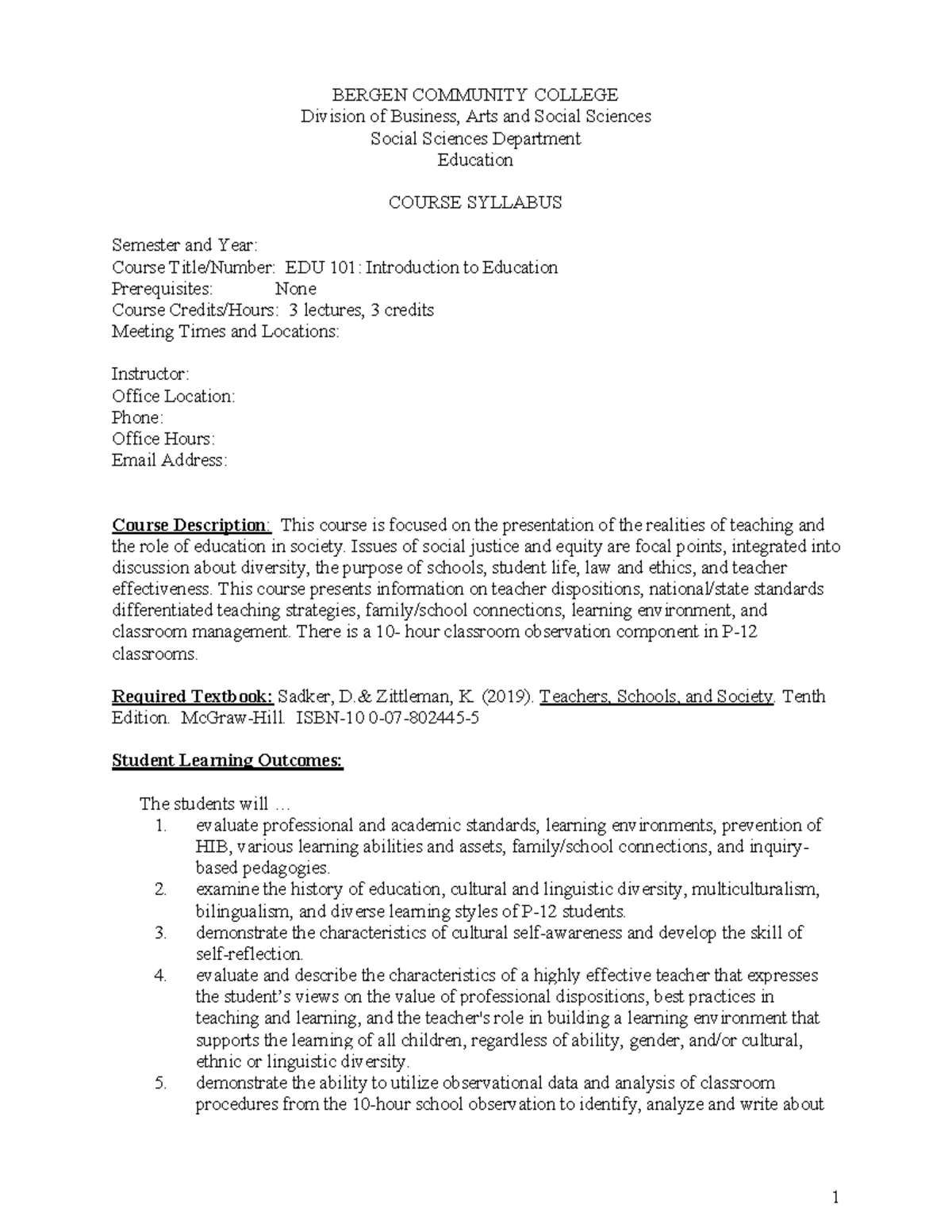 EDU 101: Introduction to Education Course Syllabus and Overview - Studocu