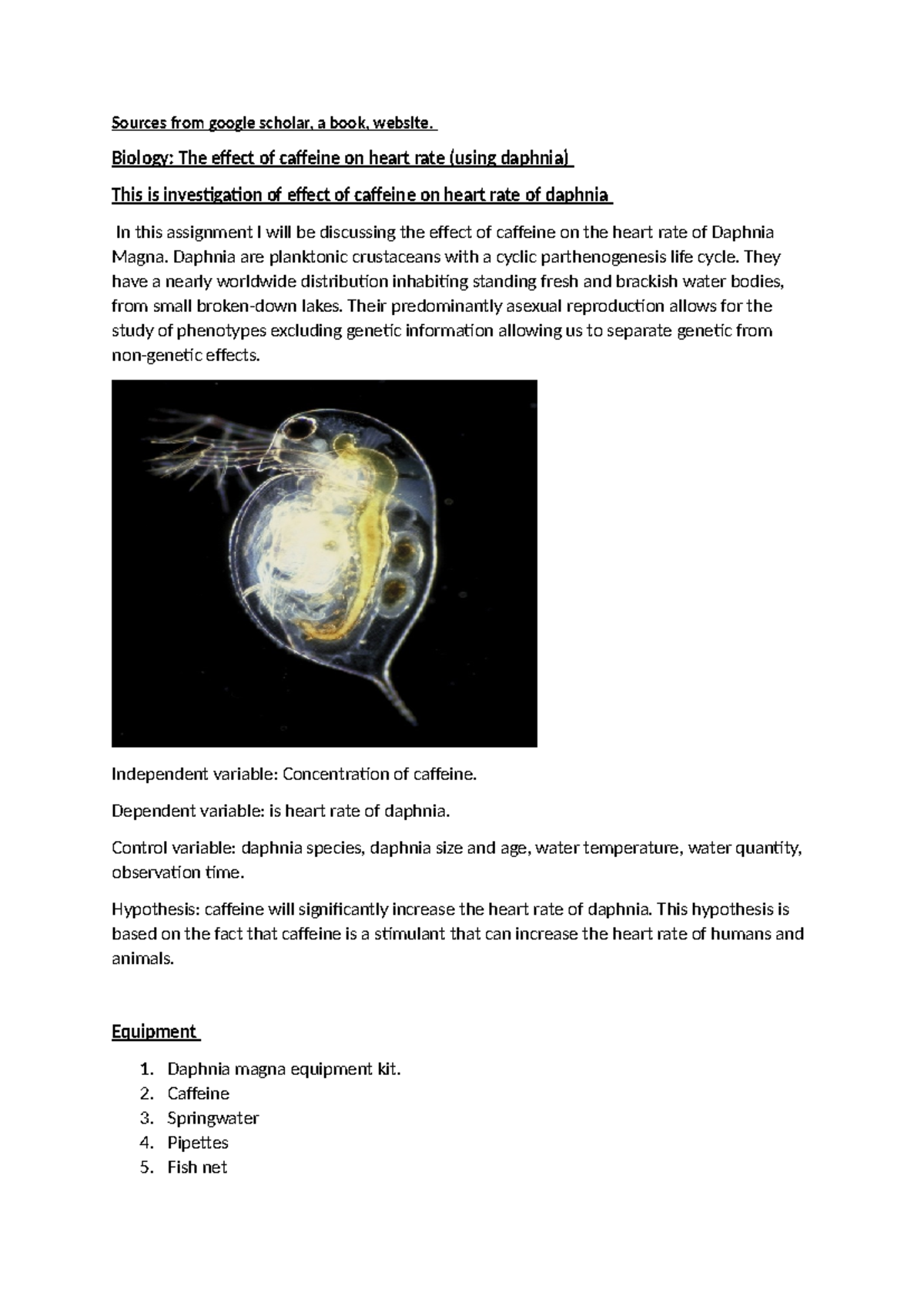 Biology A (SNAB) Final Exam: Caffeine's Impact on Daphnia Heart Rate ...