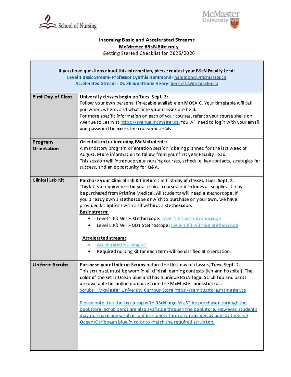 BScN Incoming Checklist 2025-2026: Getting Started Guide - Studocu
