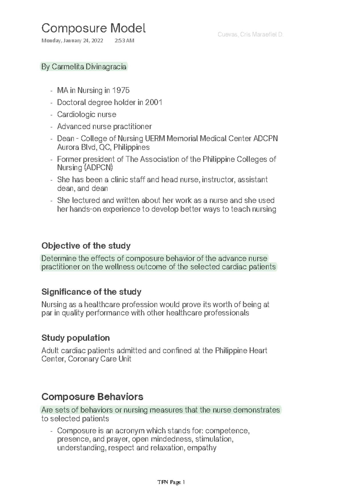 Composure Model - Our Clinical Instructor was Ms. Shirley Pascasio for ...