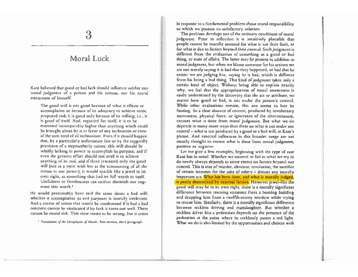 Moral Luck in Nagel's Literature: An In-depth Analysis - Studeersnel