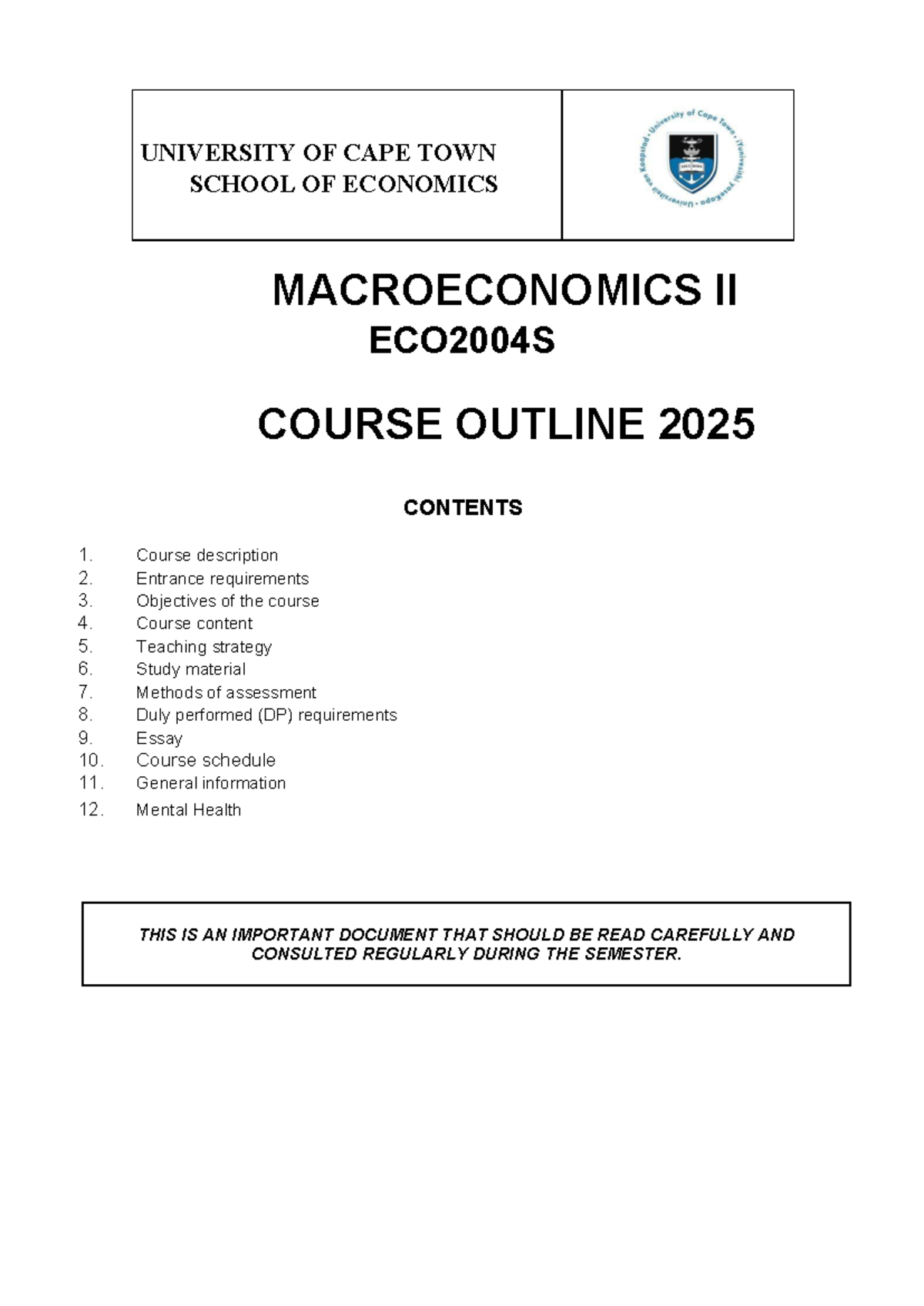 ECO2004S Macroeconomics II Course Outline for 2025 - Studocu