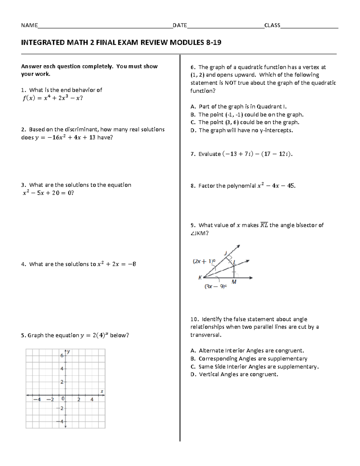 Integrated Math 2 Final Exam Review: Comprehensive Overview & Practice ...