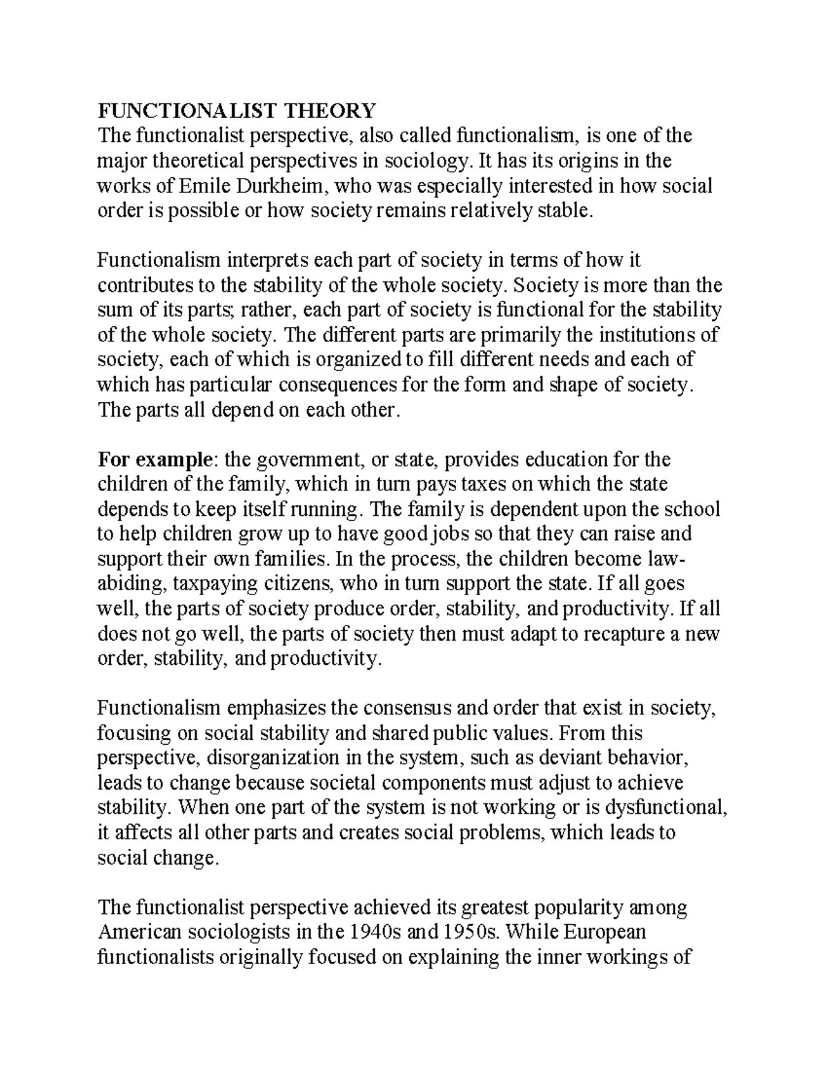Sociology 101: Understanding Functionalist Theory and Its Principles ...