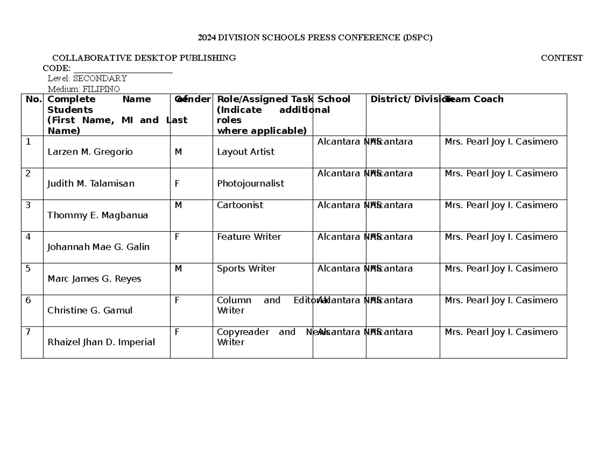 Collaborative Desktop Publishing Contest - DSPC 2024 - Filipino ...