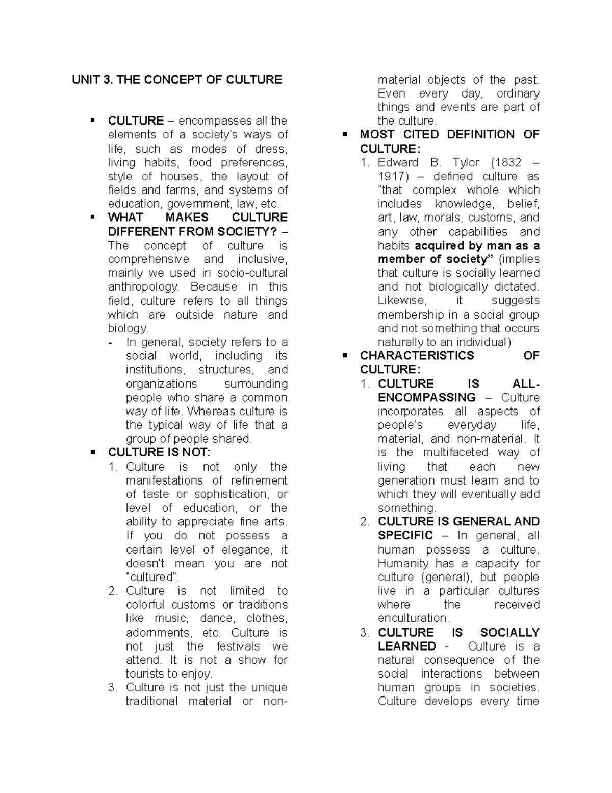 Cultural Concepts in Socio-Cultural Anthropology: Unit 3 Review - Studocu
