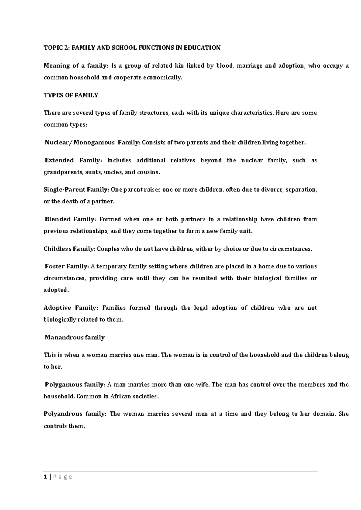 FAMILY FUNCTIONS IN EDUCATION: TOPIC 2 - FAMILY AND SCHOOL ROLES - Studocu