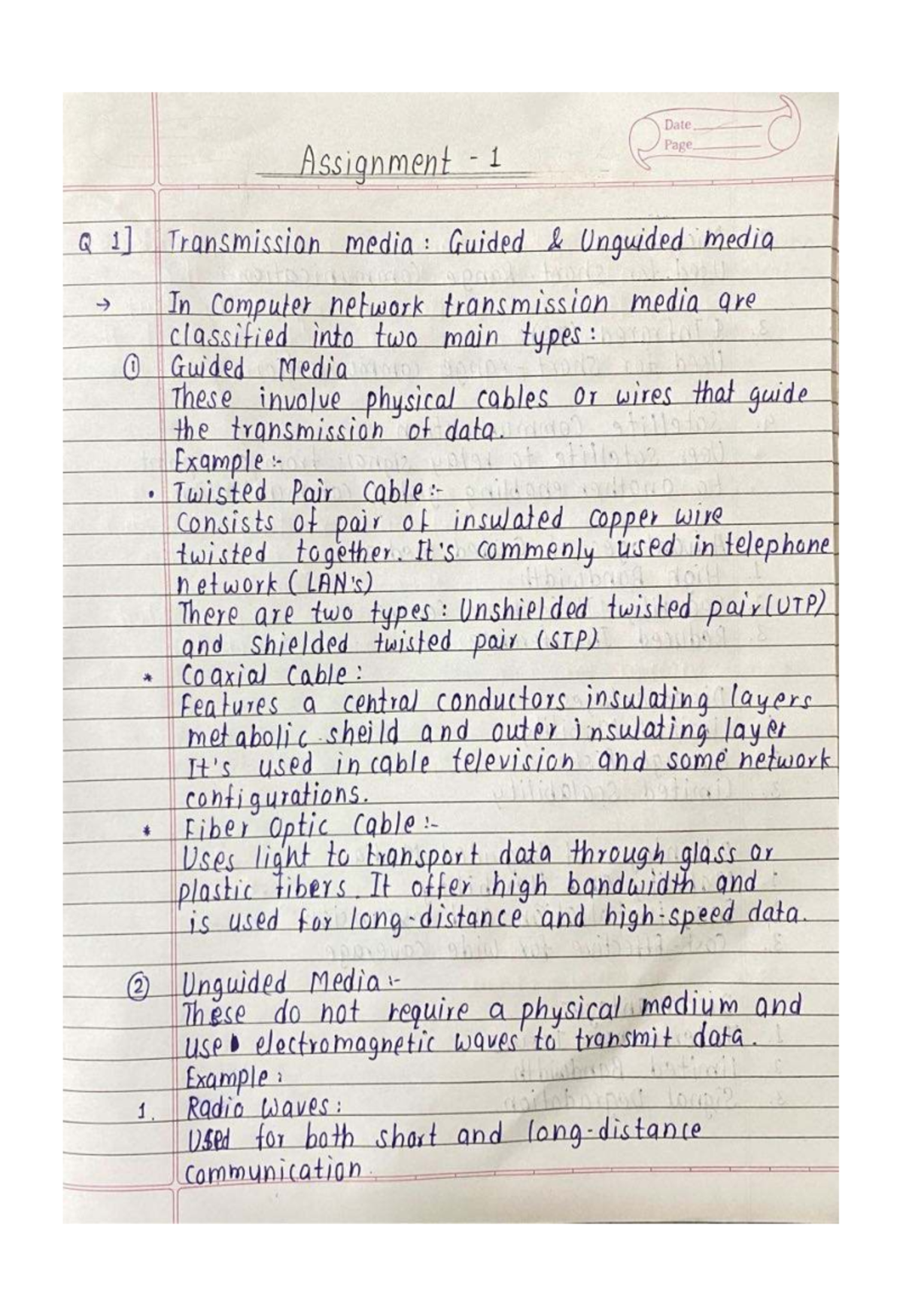 CN Assignment (239) - Transmission Media and Packet Switching Notes ...