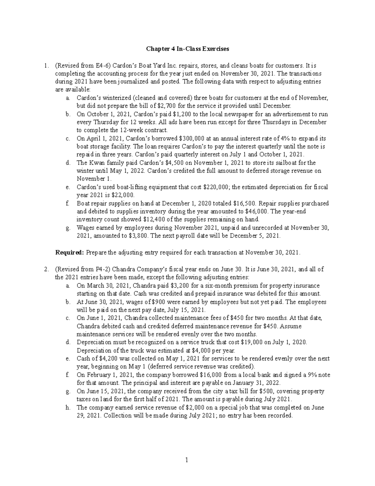 Chapter 4 In-Class Exercises and Adjusting Entries for Accounting - Studocu