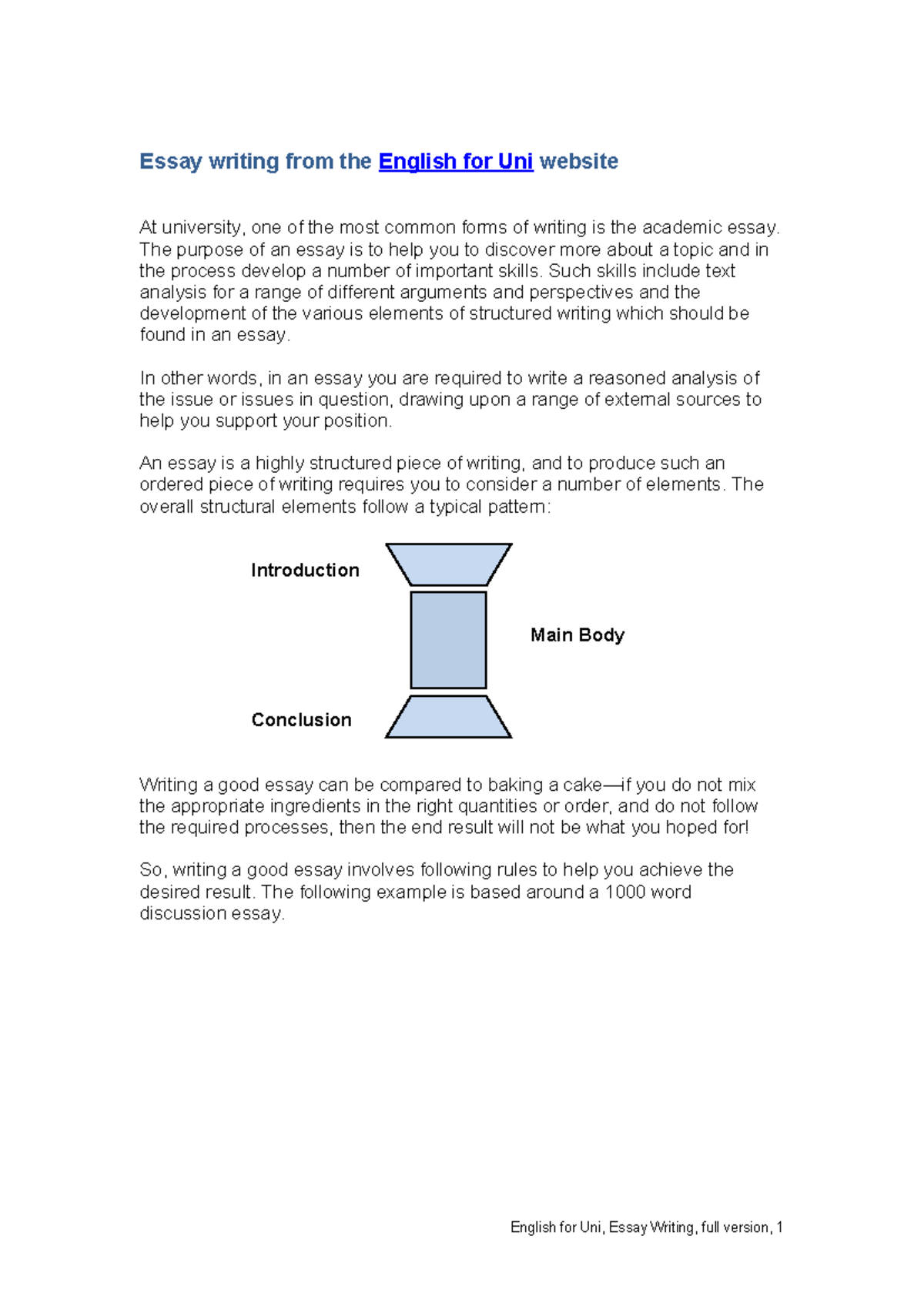 English for Uni: Comprehensive Guide to Essay Writing Techniques - Studocu