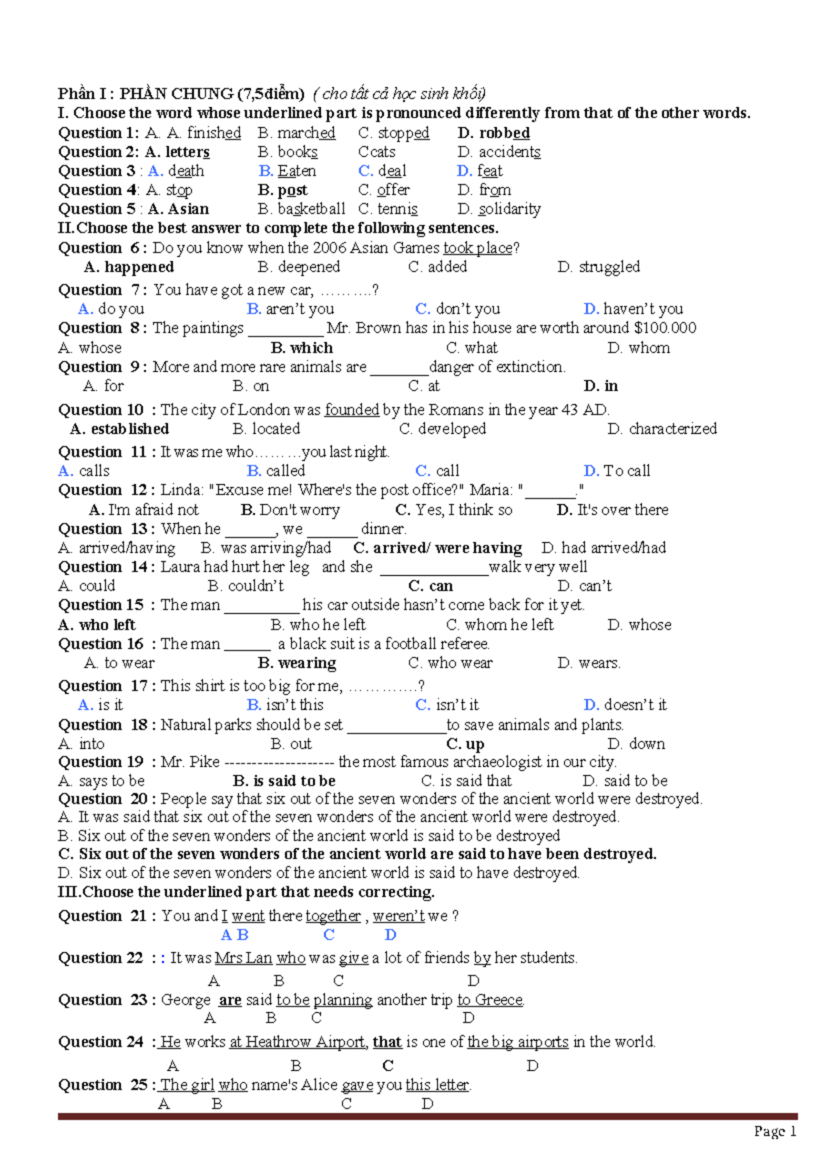 Final Exam: English Language Proficiency Test (Course Code: HI12) - Studocu