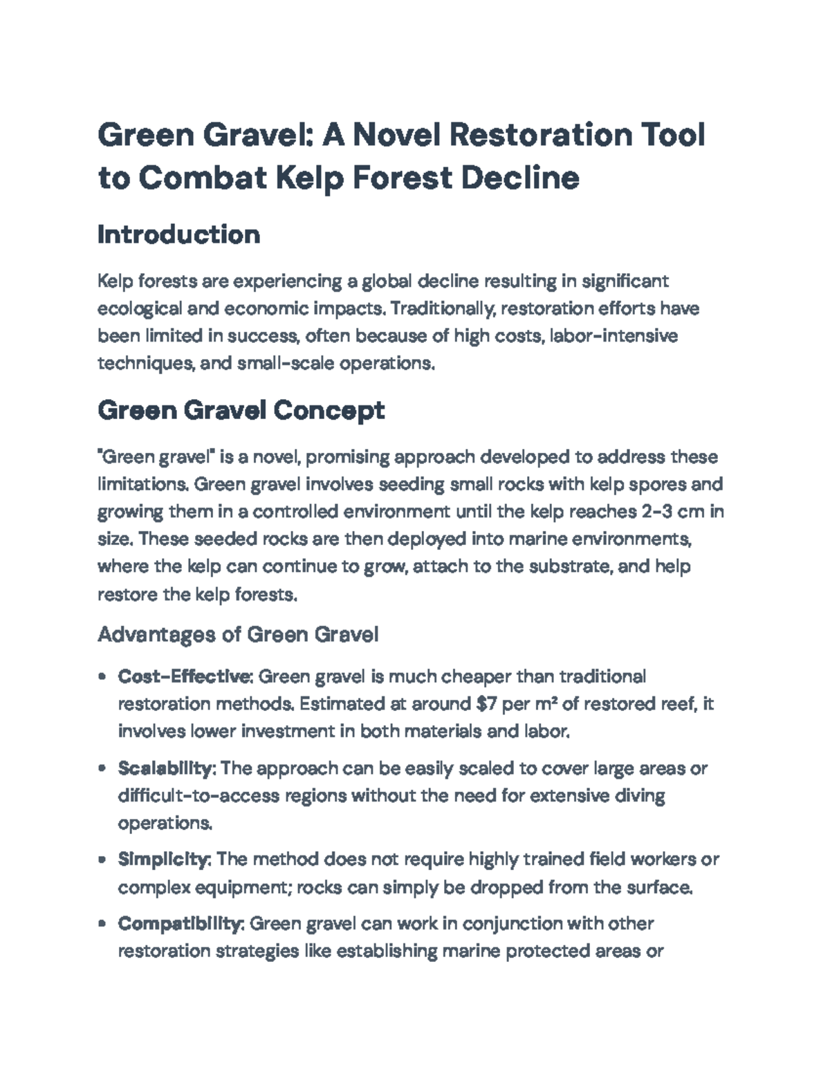Innovative Green Gravel Technique for Kelp Forest Restoration - Green ...