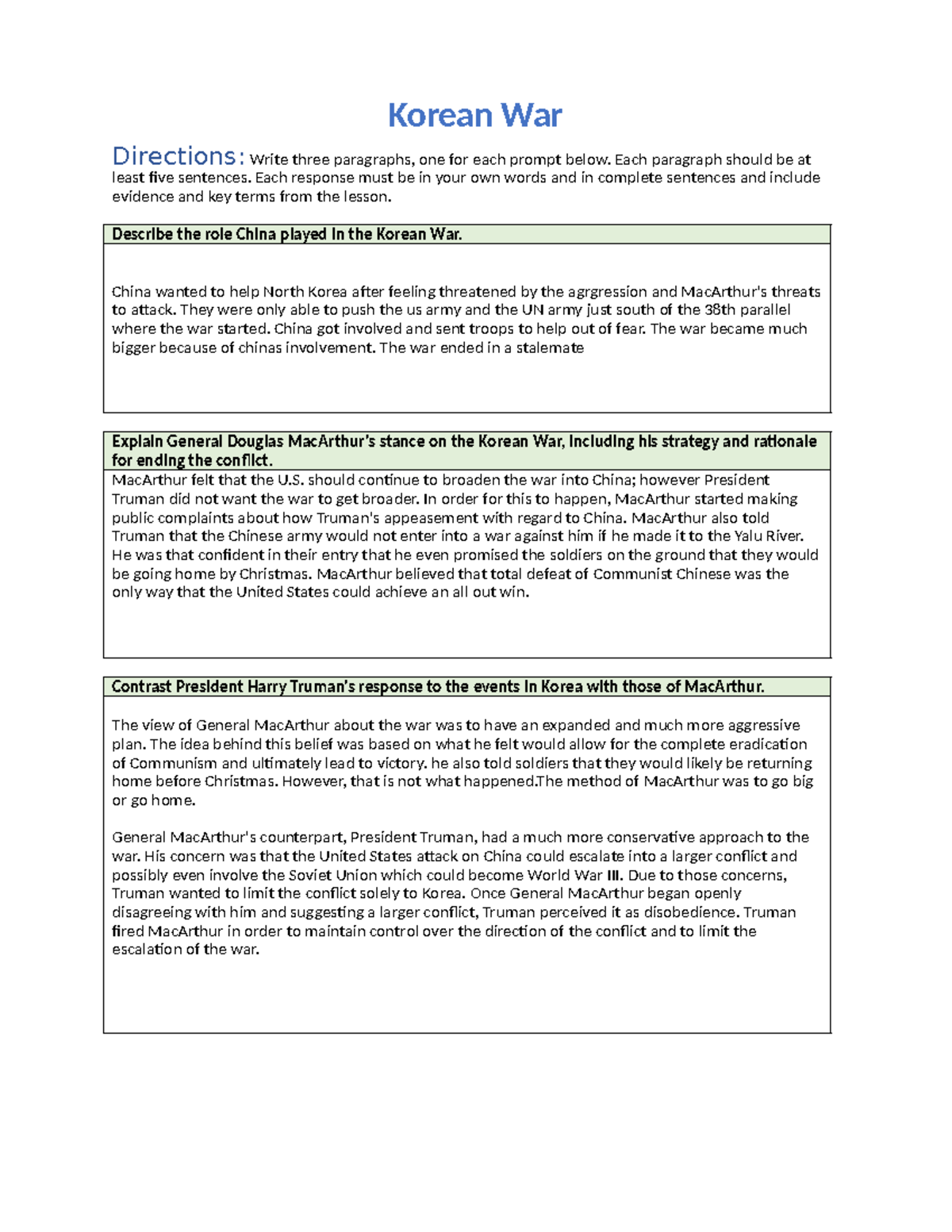 Korean War (HIST 101): China, MacArthur, and Truman's Strategies - Studocu