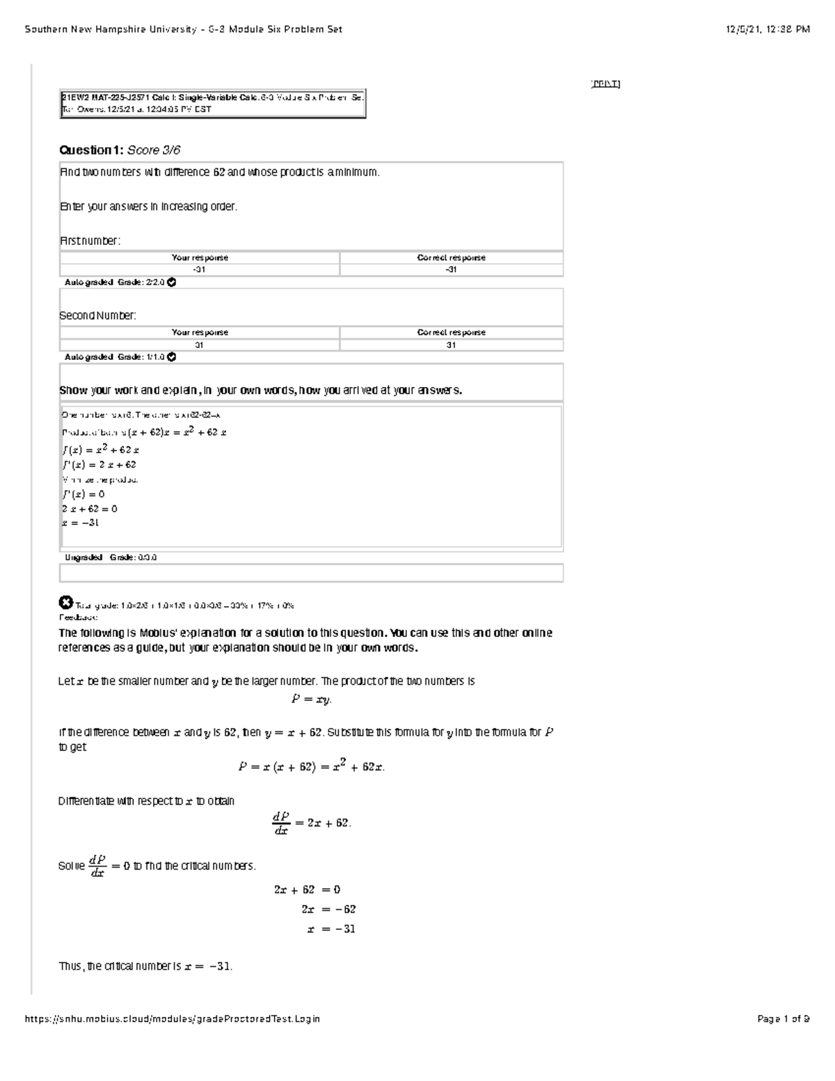 6-3 Module Six Problem Set2 - [PRINT] 21EW2 MAT-225-J2571 Calc I ...