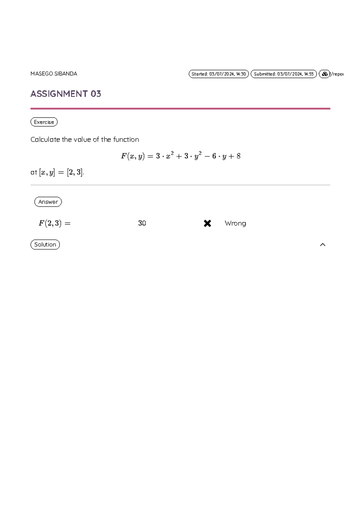 Calculus A MAT1512 Assignment 3 Memo: Function Value Calculation - Studocu