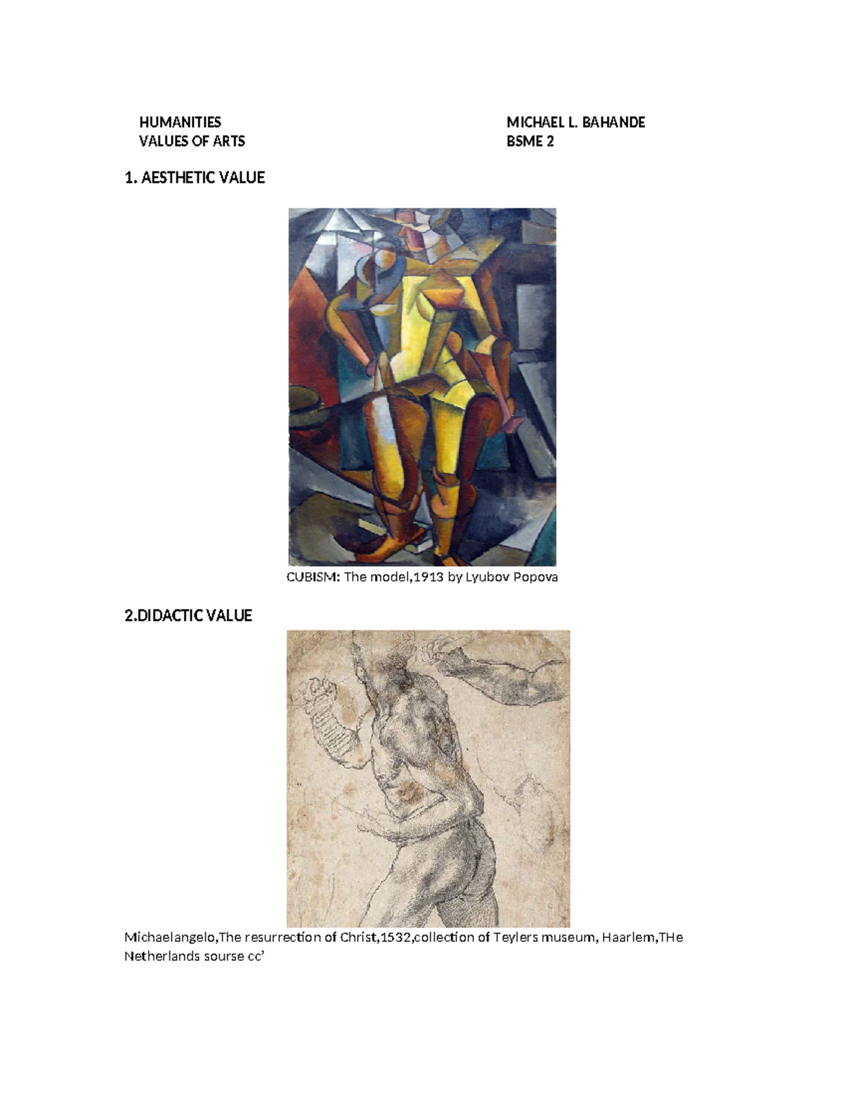 Art - assignment - 1. AESTHETIC VALUE CUBISM: The model,1913 by Lyubov ...