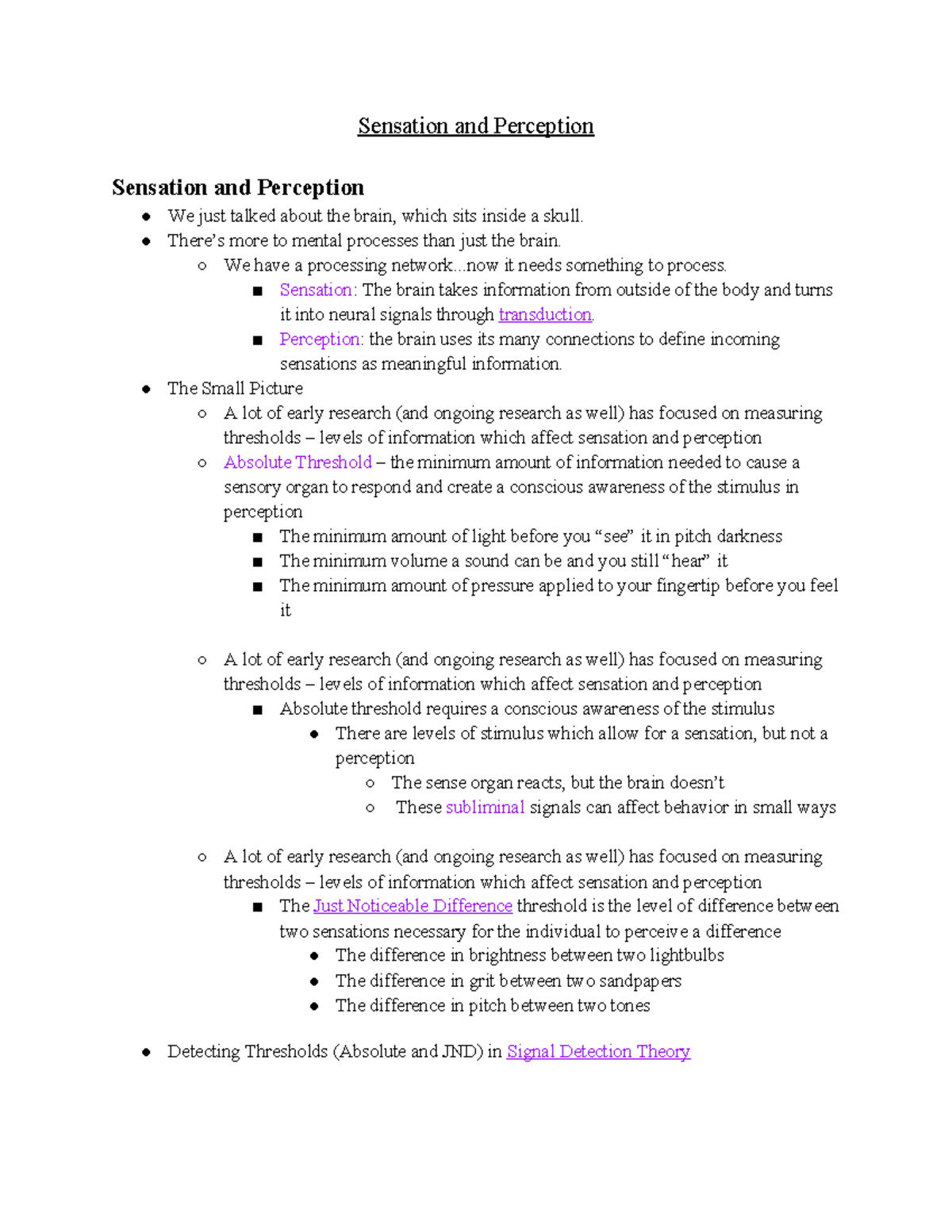 Sensation and Perception (PSY 101): Understanding Thresholds and ...