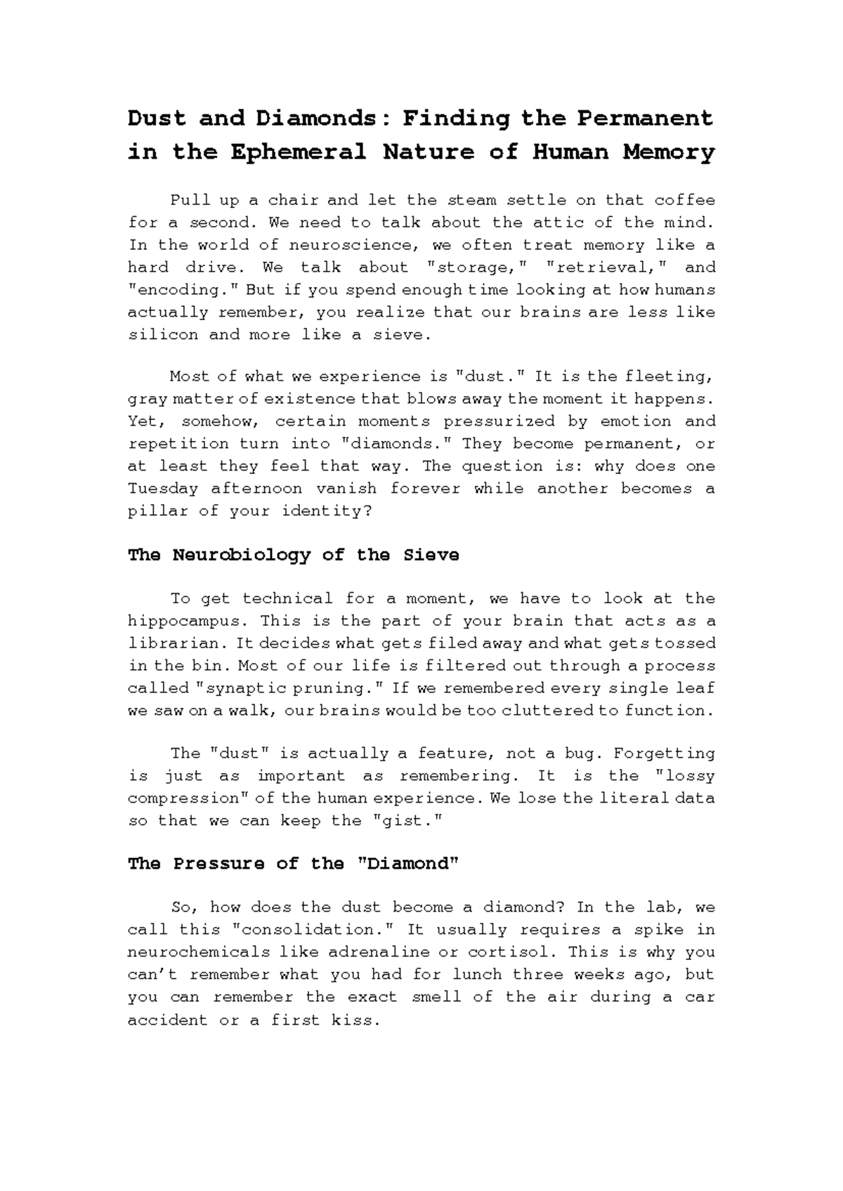 Dust and Diamonds: The Architecture of Memory and Forgetting - Studocu