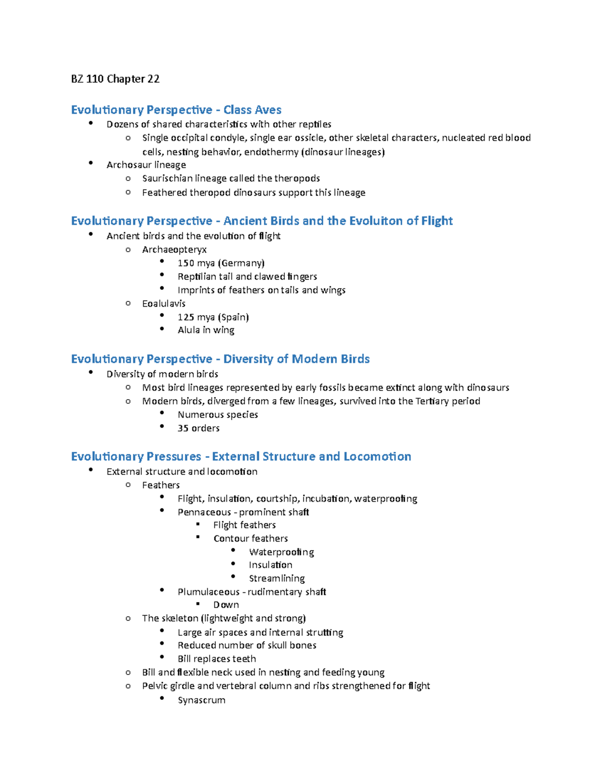 BZ 110 Chapter 22 - Animal Biology - BZ 110 Chapter 22 Evolutionary ...