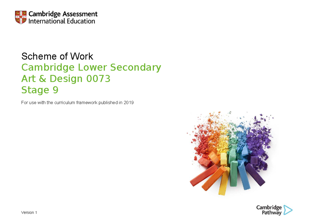 Cambridge Lower Secondary Art Design (0073) Stage 9 Scheme of Work - Studocu