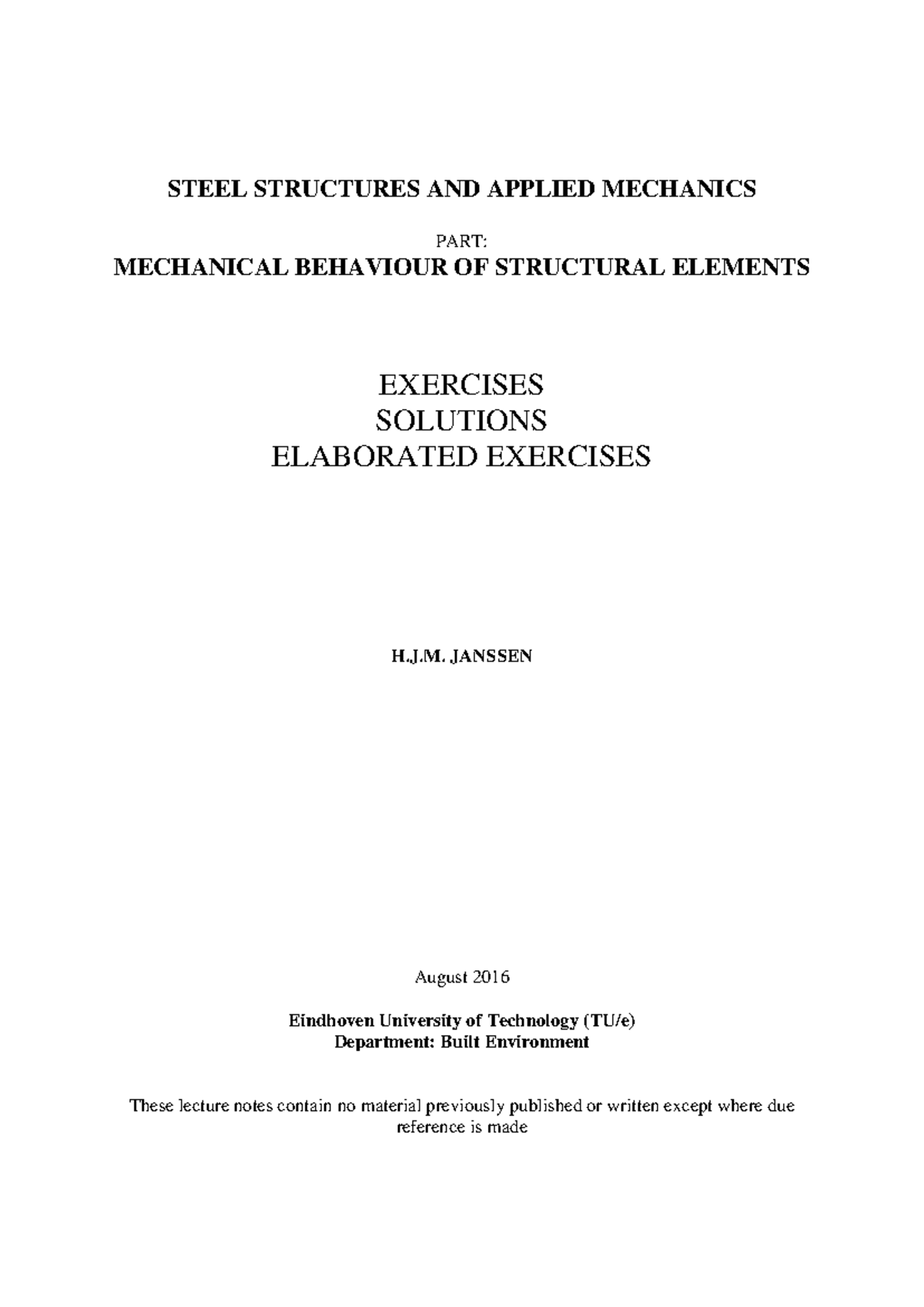SSa AM Exercises: Mechanical Behaviour of Structural Elements Solutions ...