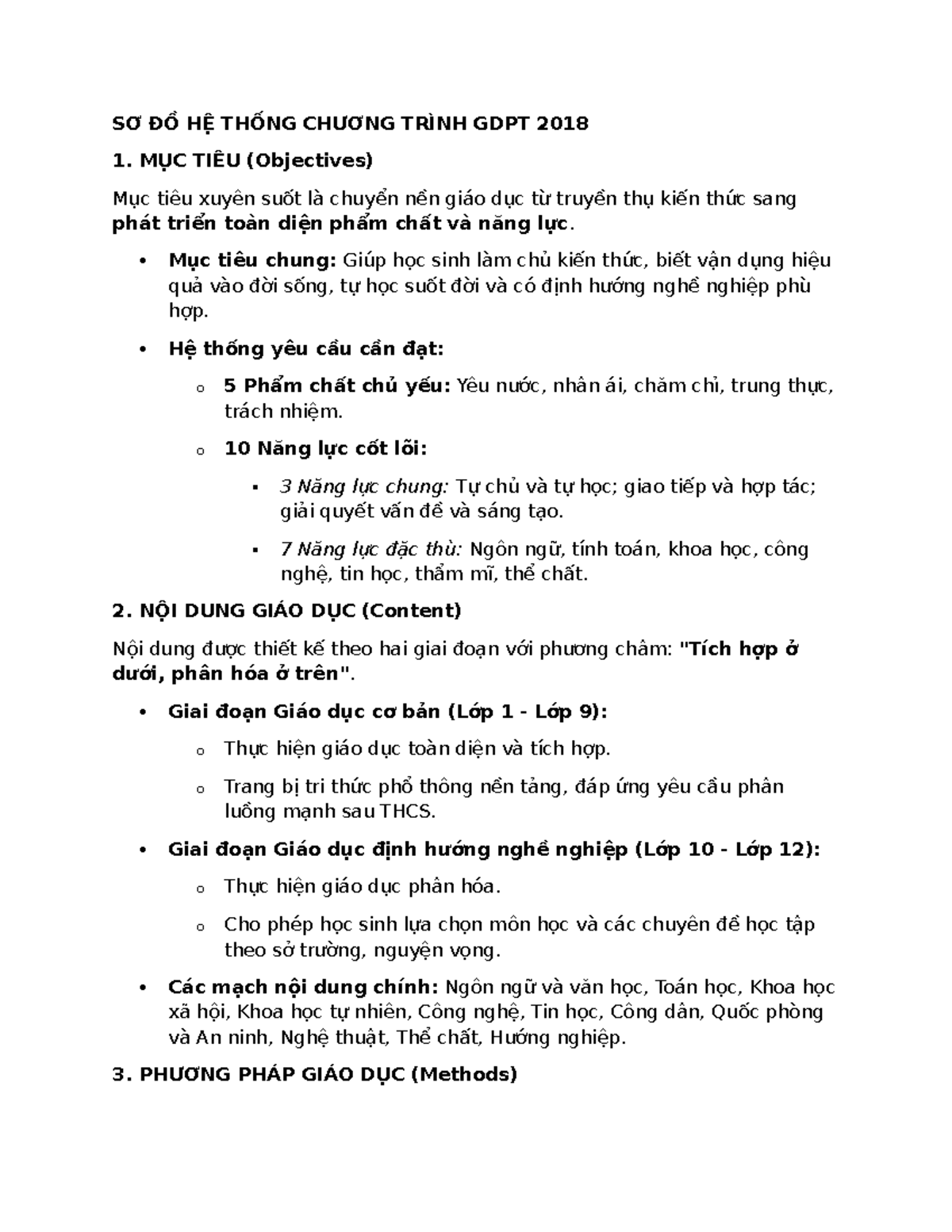 SƠ ĐỒ HỆ THỐNG GDPT 2018: MỤC TIÊU VÀ NỘI DUNG CHƯƠNG 3 - Studocu