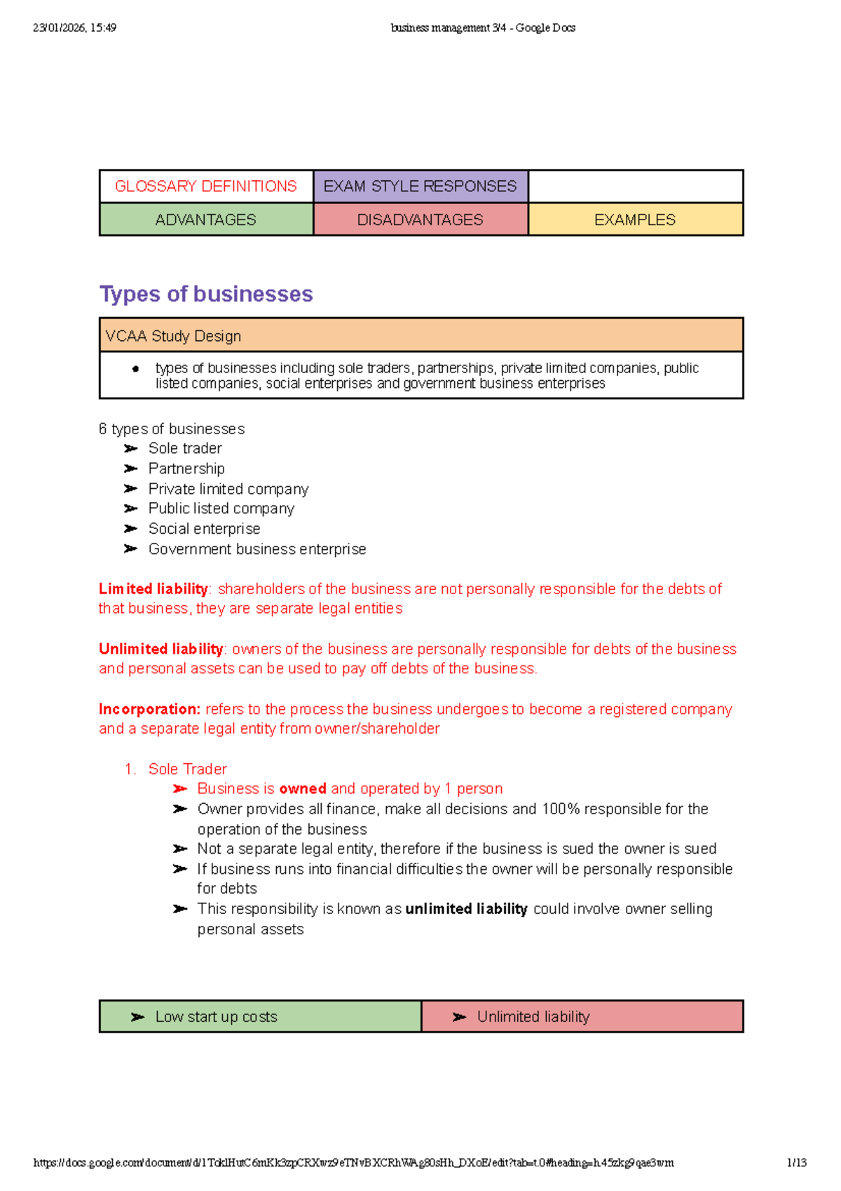 Business Management Unit 3 AOS 1: Types of Businesses & Objectives ...
