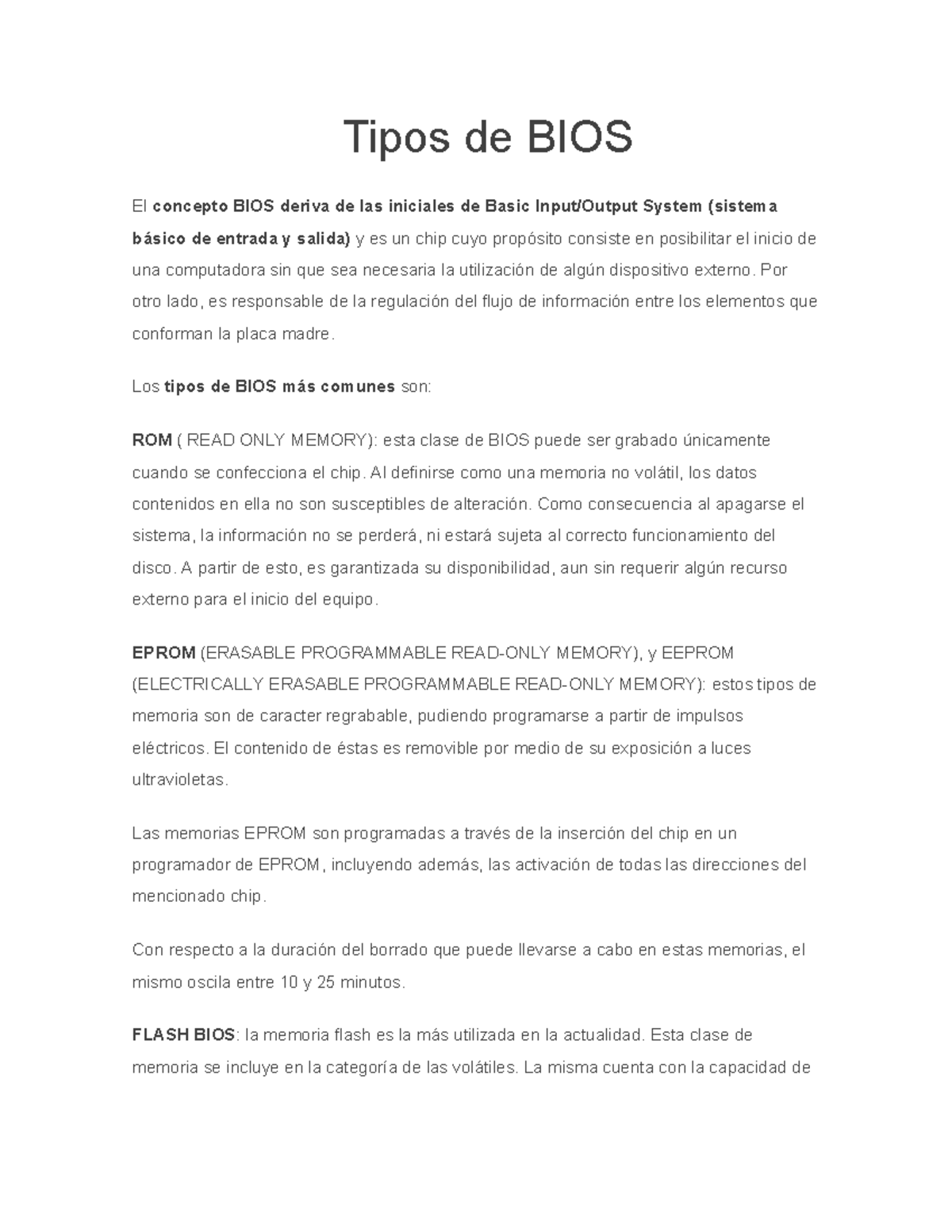 Tipos de BIOS: Resumen y Características de Cada Tipo - Studocu