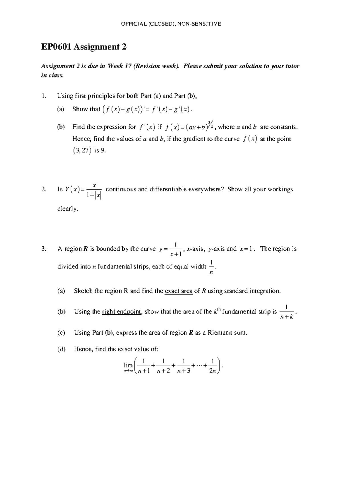 EP0601 Assignment 2: Calculus and Integration Concepts AY2223s1 - Studocu