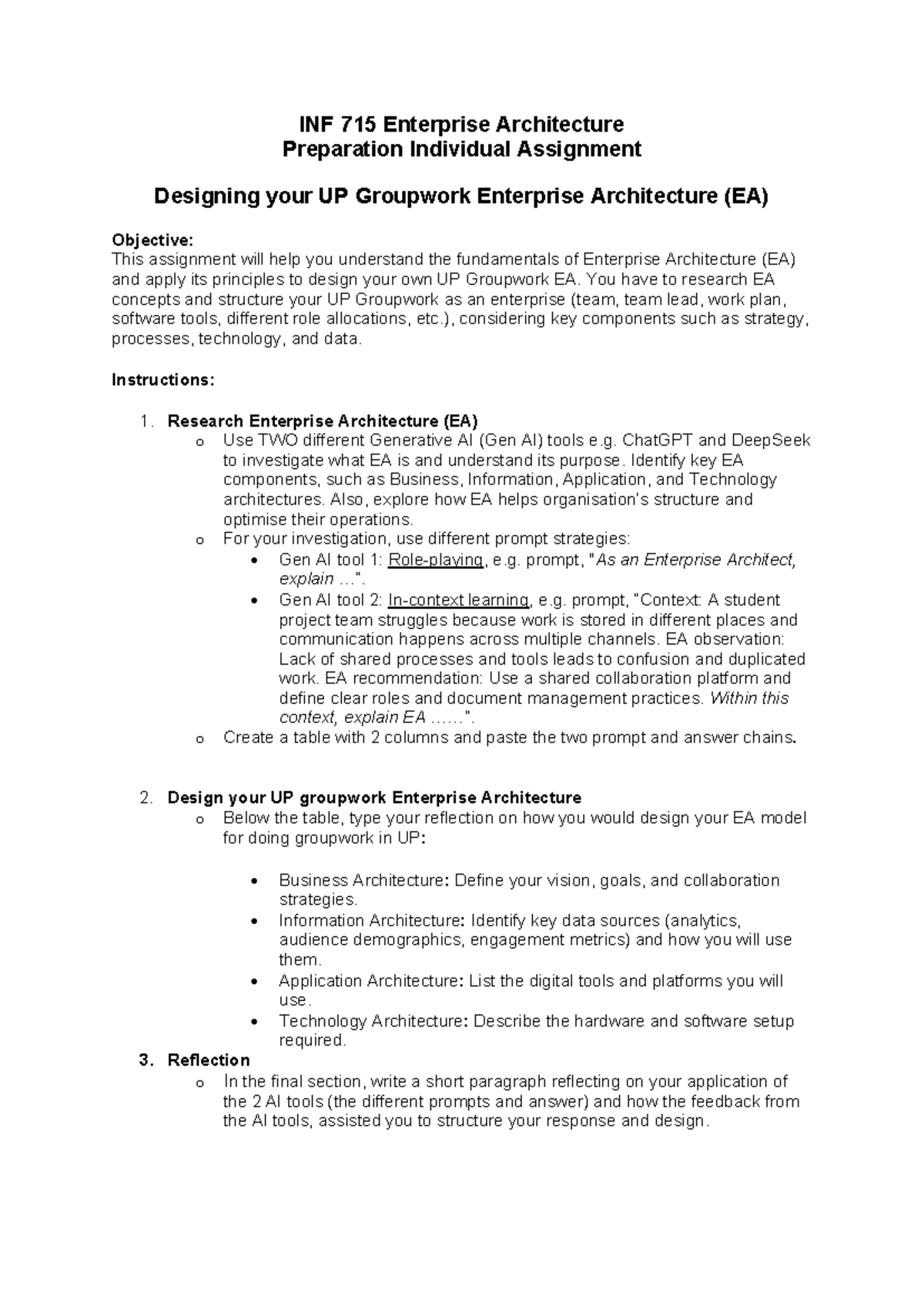 INF 715 Individual Assignment: Designing UP Groupwork EA with AI ...