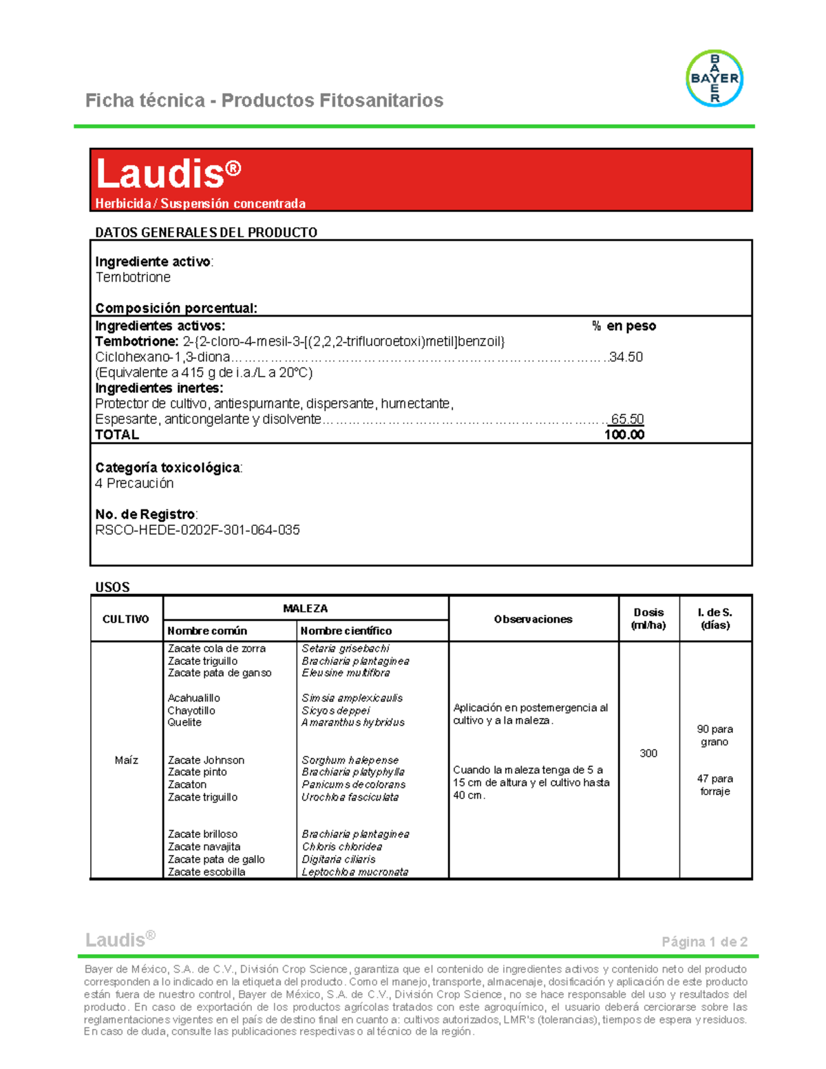 Ficha Técnica de Laudis ® 2022 - Productos Fitosanitarios - Studocu