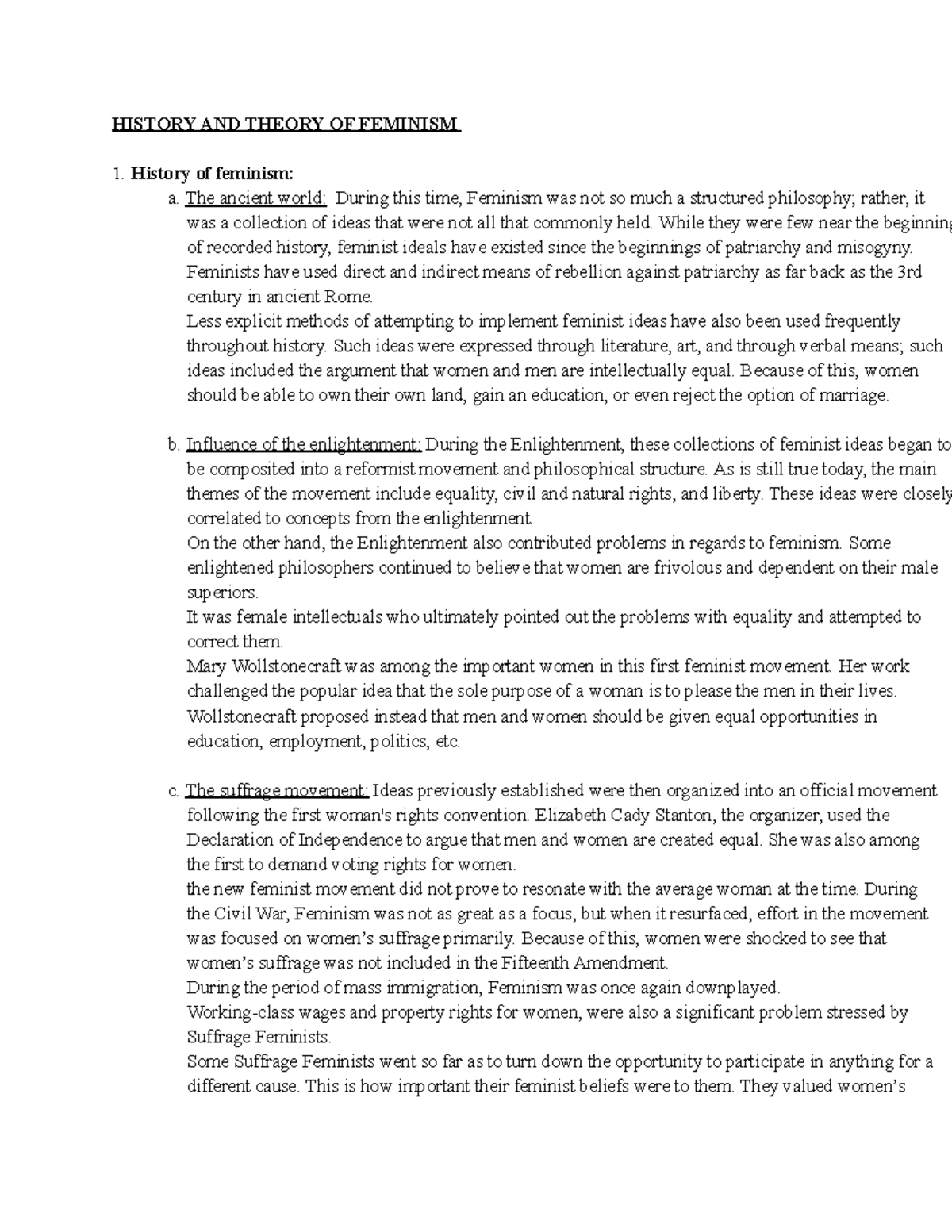 History AND Theory OF Feminism - HISTORY AND THEORY OF FEMINISM History ...
