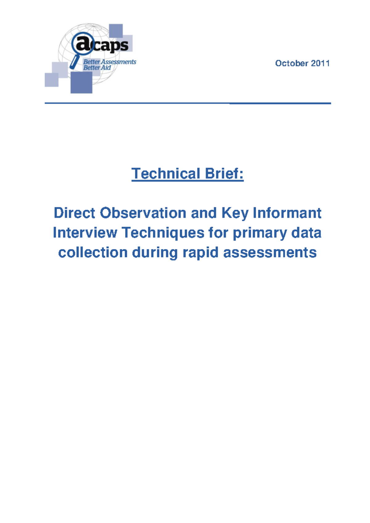 Technical Brief: Direct Observation & Key Informant Interview ...