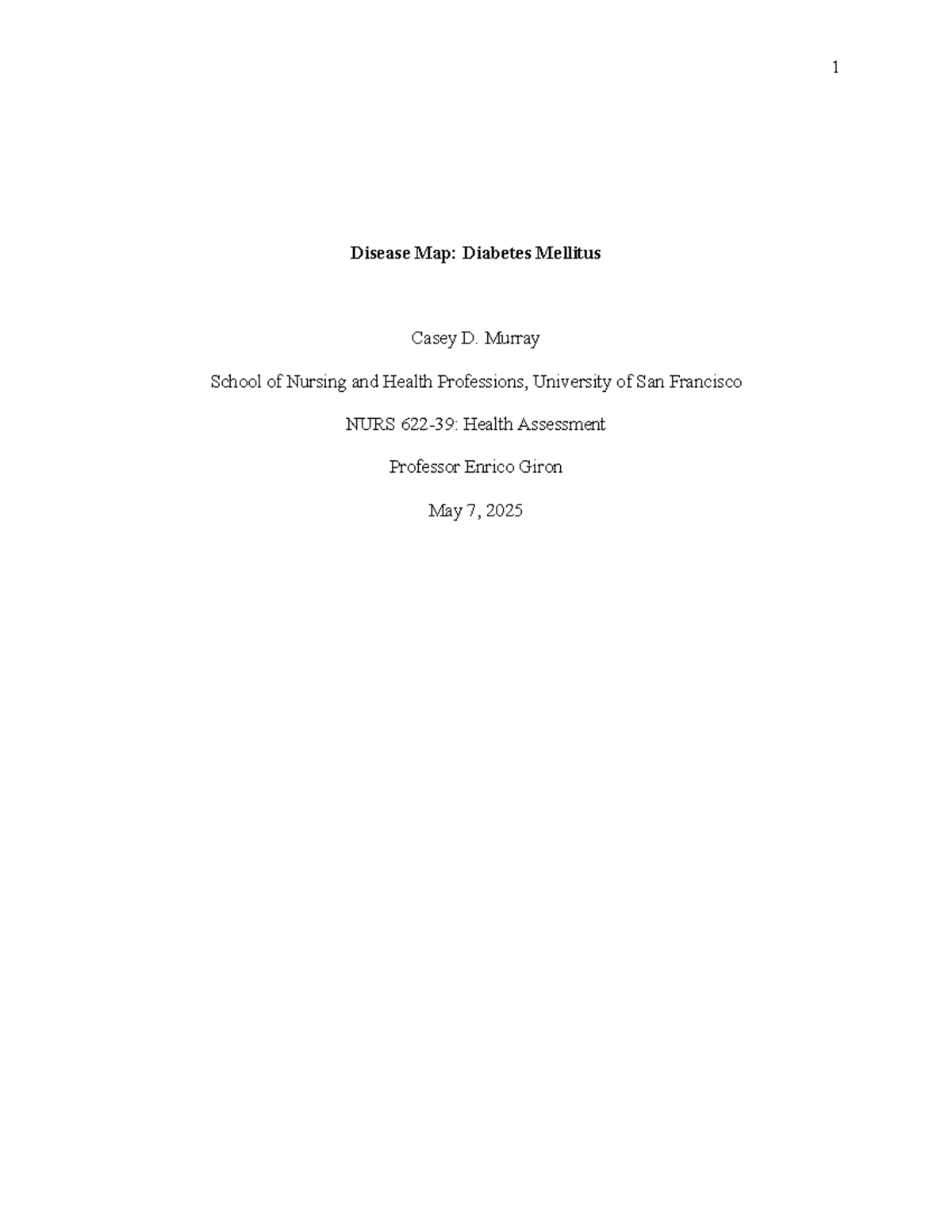 NURS 503589: Disease Map of Diabetes Mellitus - A Comprehensive ...