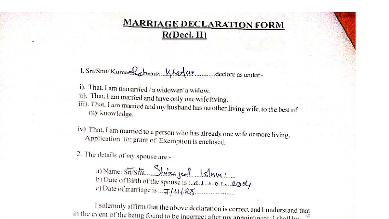 Marriage Declaration Form R (Decl. II) - Rehena Khetun - Studocu