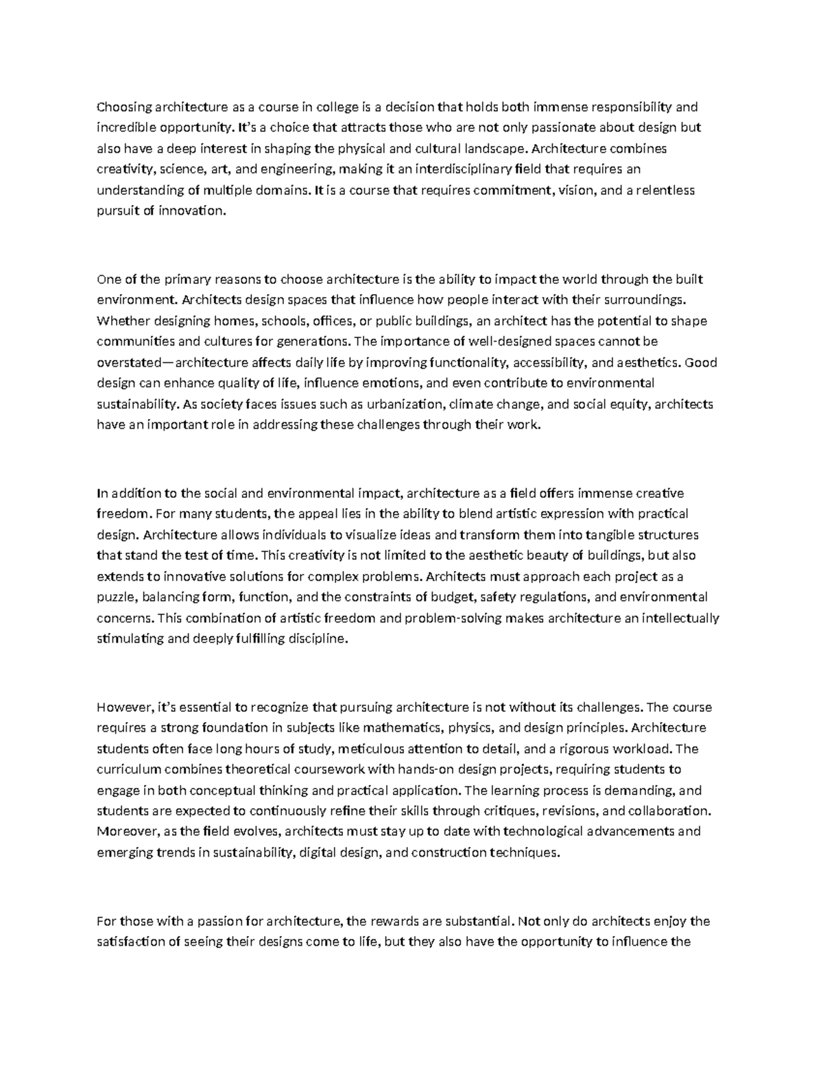 Choosing Architecture: A Pathway to Innovation and Impact - Studocu