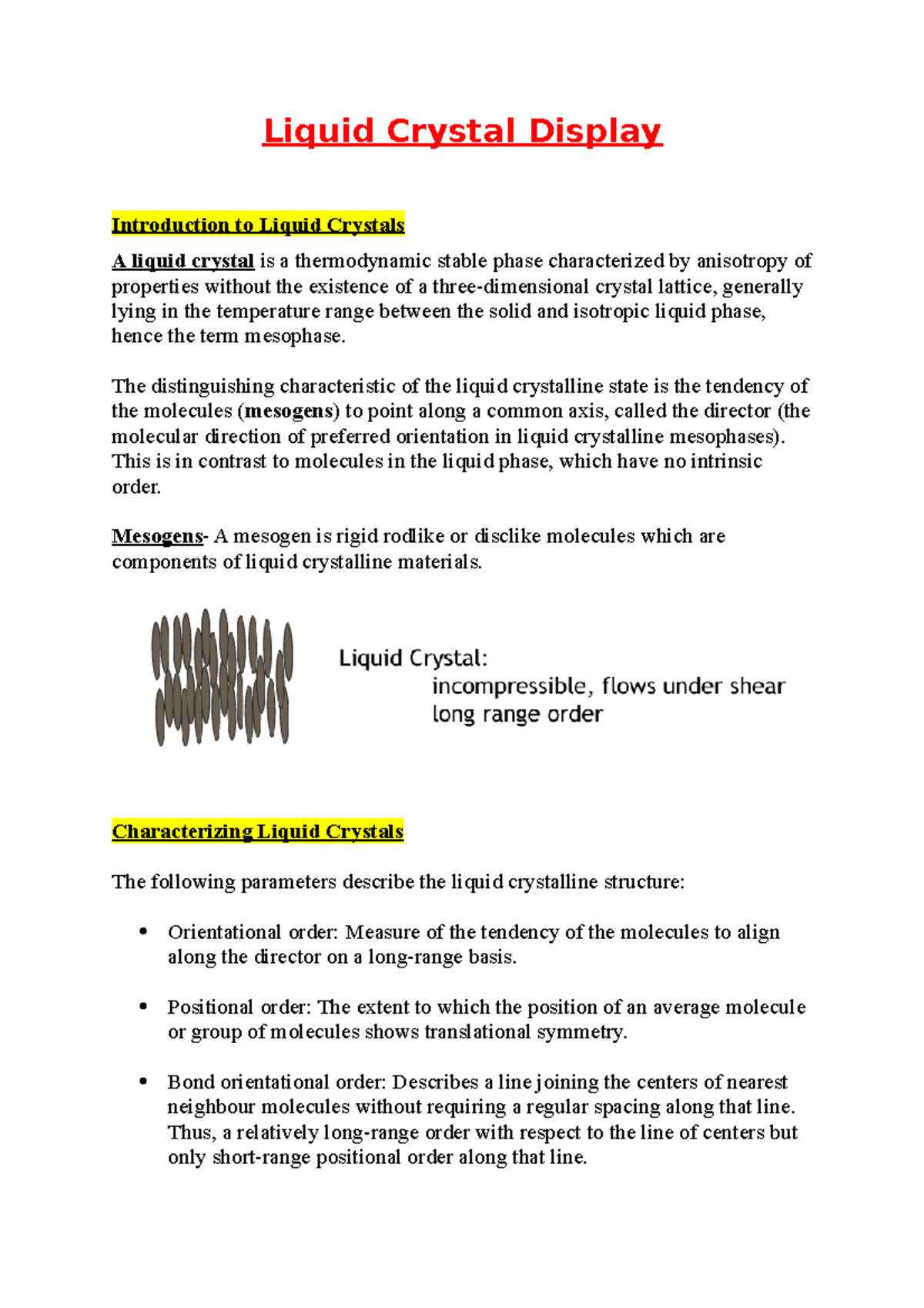 Liquid Crystal Display (LCD) - Lecture Notes for Module 3 Insights ...