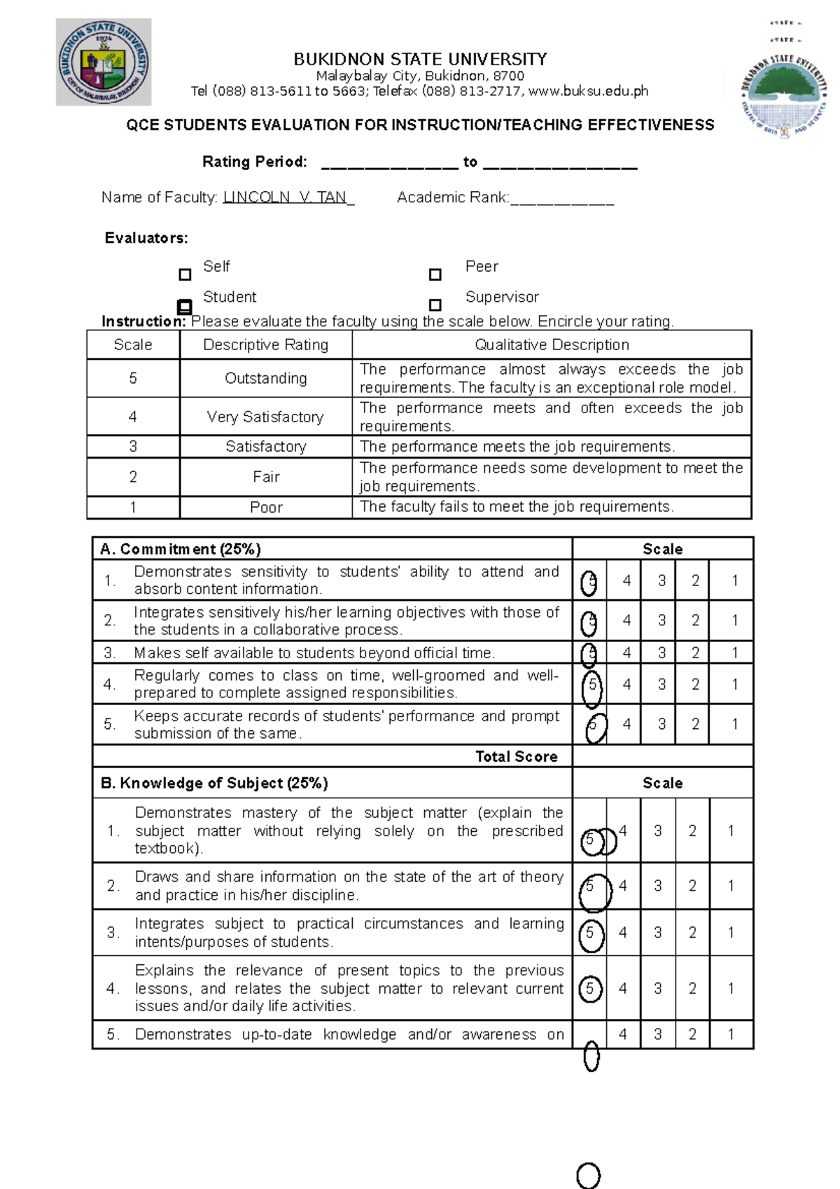QCE Teaching Effectiveness Evaluation Form for Faculty (Form 1) - Studocu