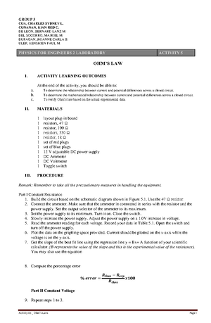 PHYSICS FOR ENGINEERS 2 LAB A4: Simple Circuits, Conductors ...