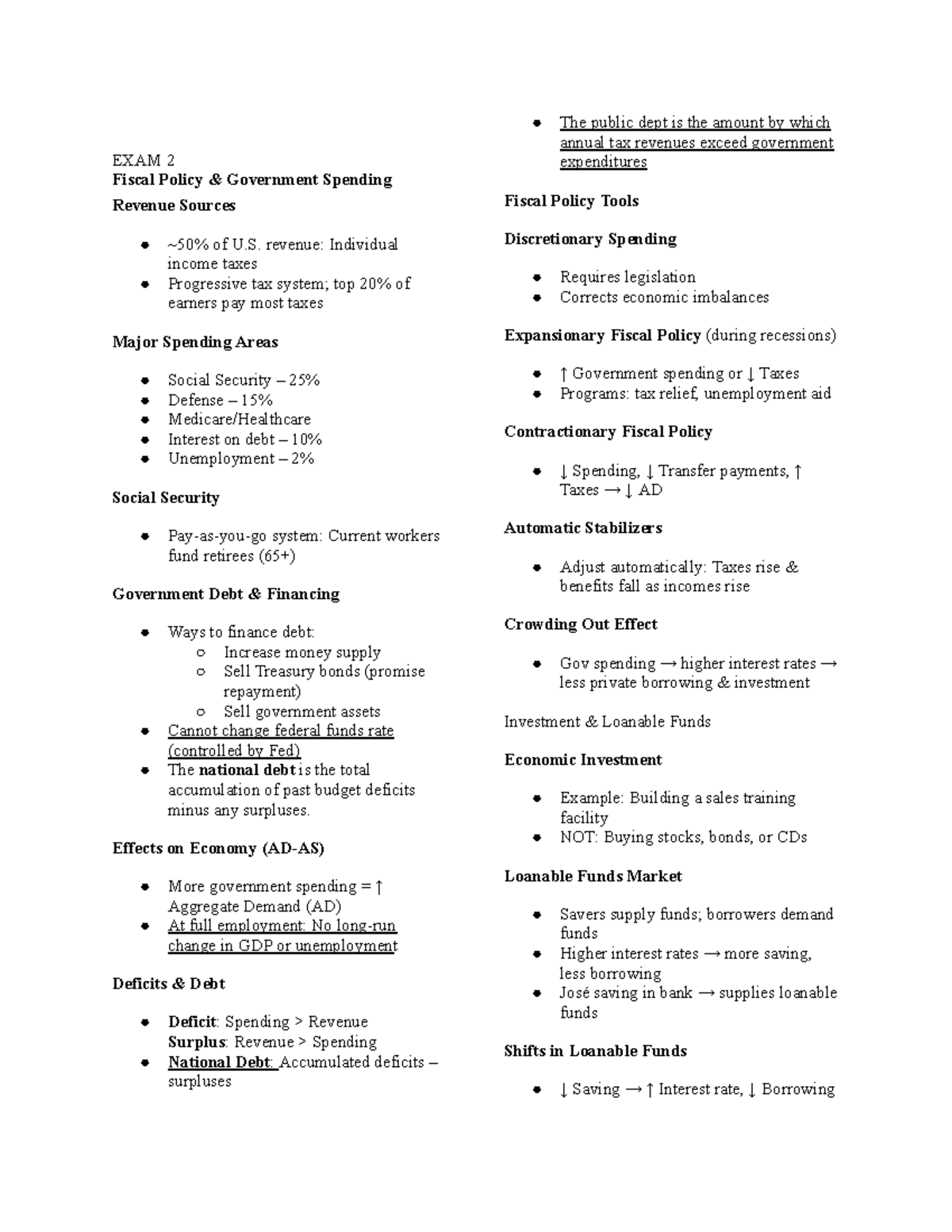 Fiscal Policy & Government Spending Notes - Exam 2 Overview - Studocu