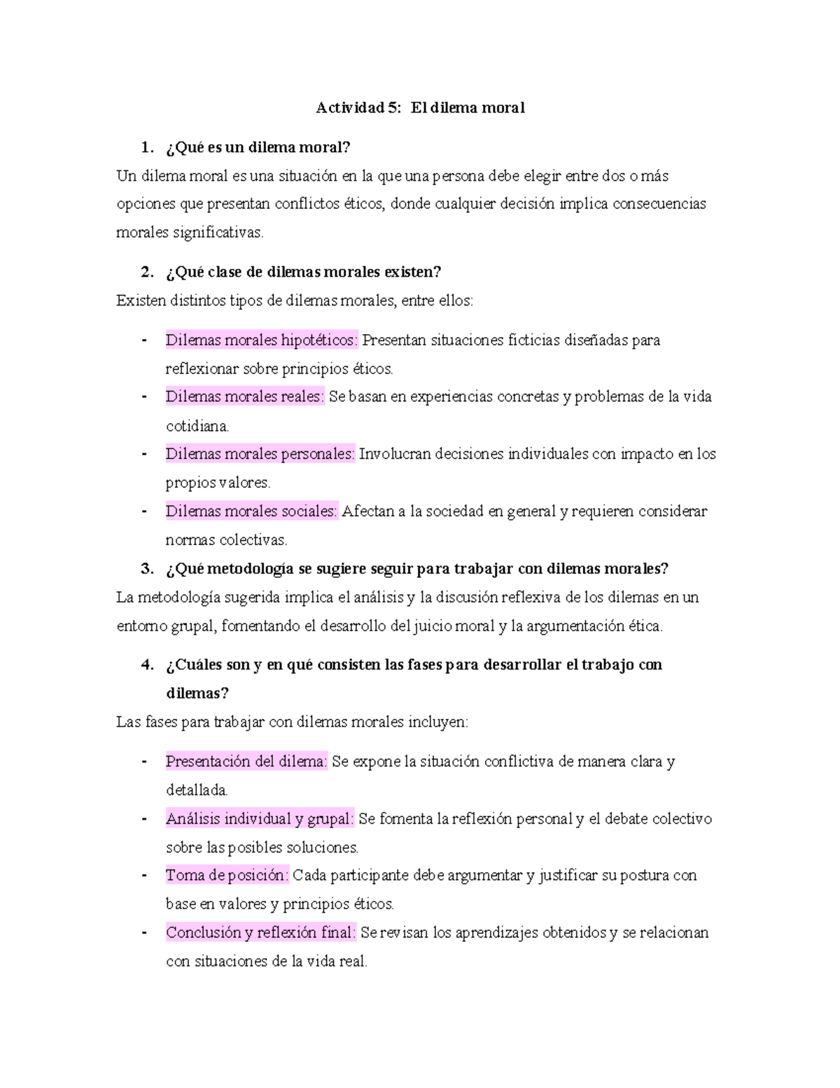 Actividad 5: Análisis de Dilemas Morales y Éticos - Studocu