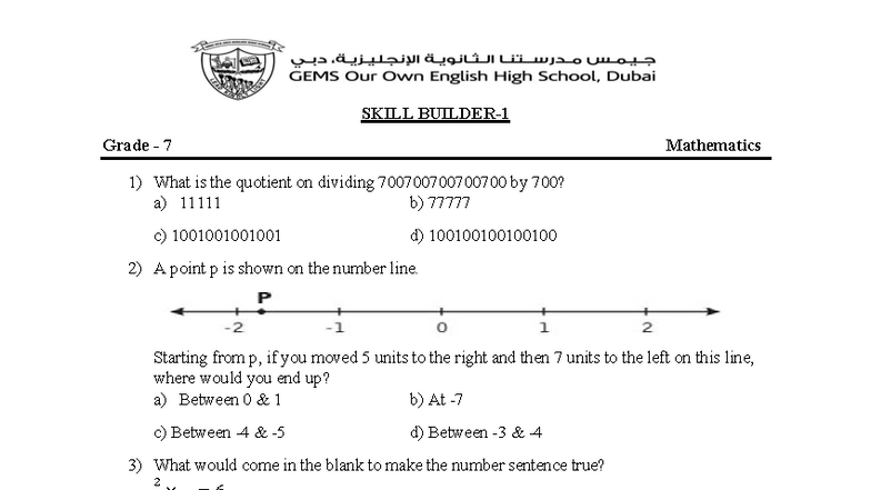 SKILL Grade 7 Math Practice - Skill Builder 1 - Studocu