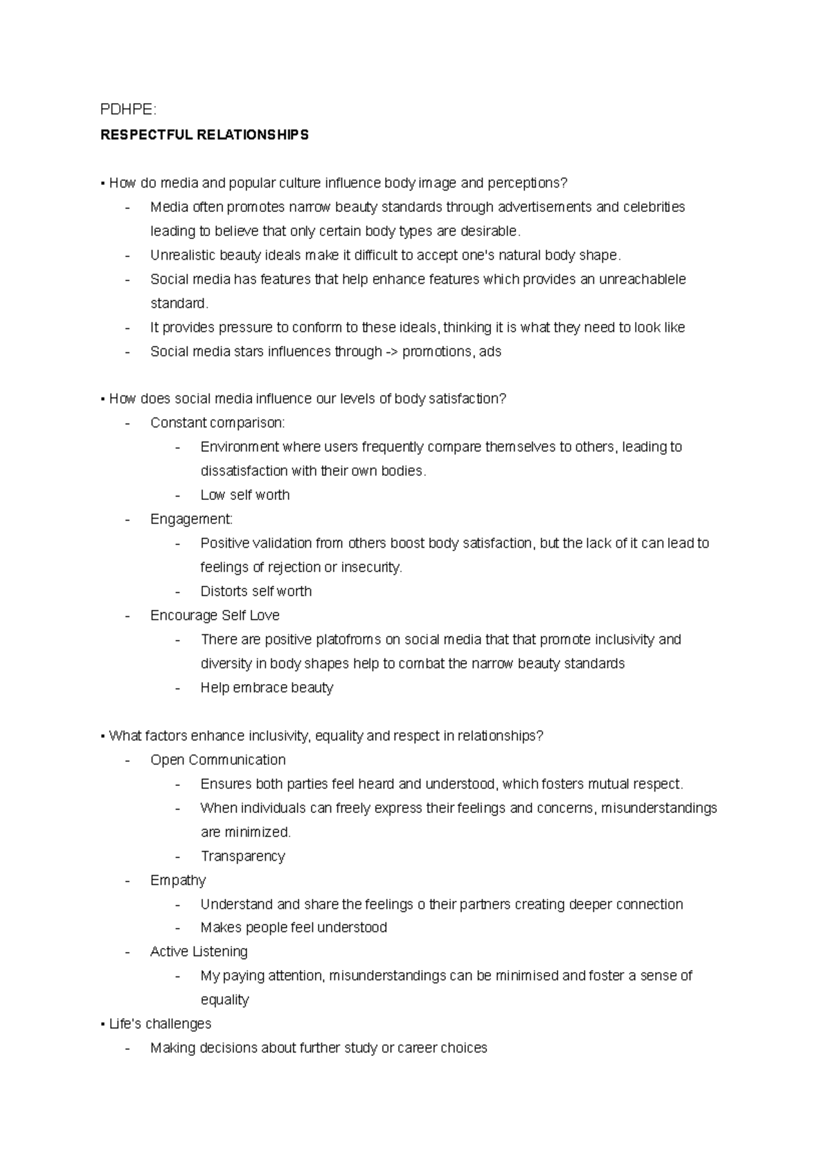 Pdhpe yearly - PDHPE: RESPECTFUL RELATIONSHIPS How do media and popular ...