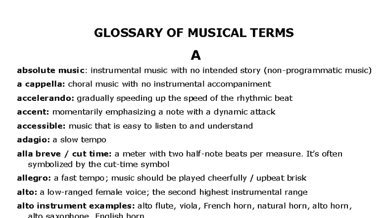 MUS 101: Comprehensive Glossary of Musical Terms - Studocu