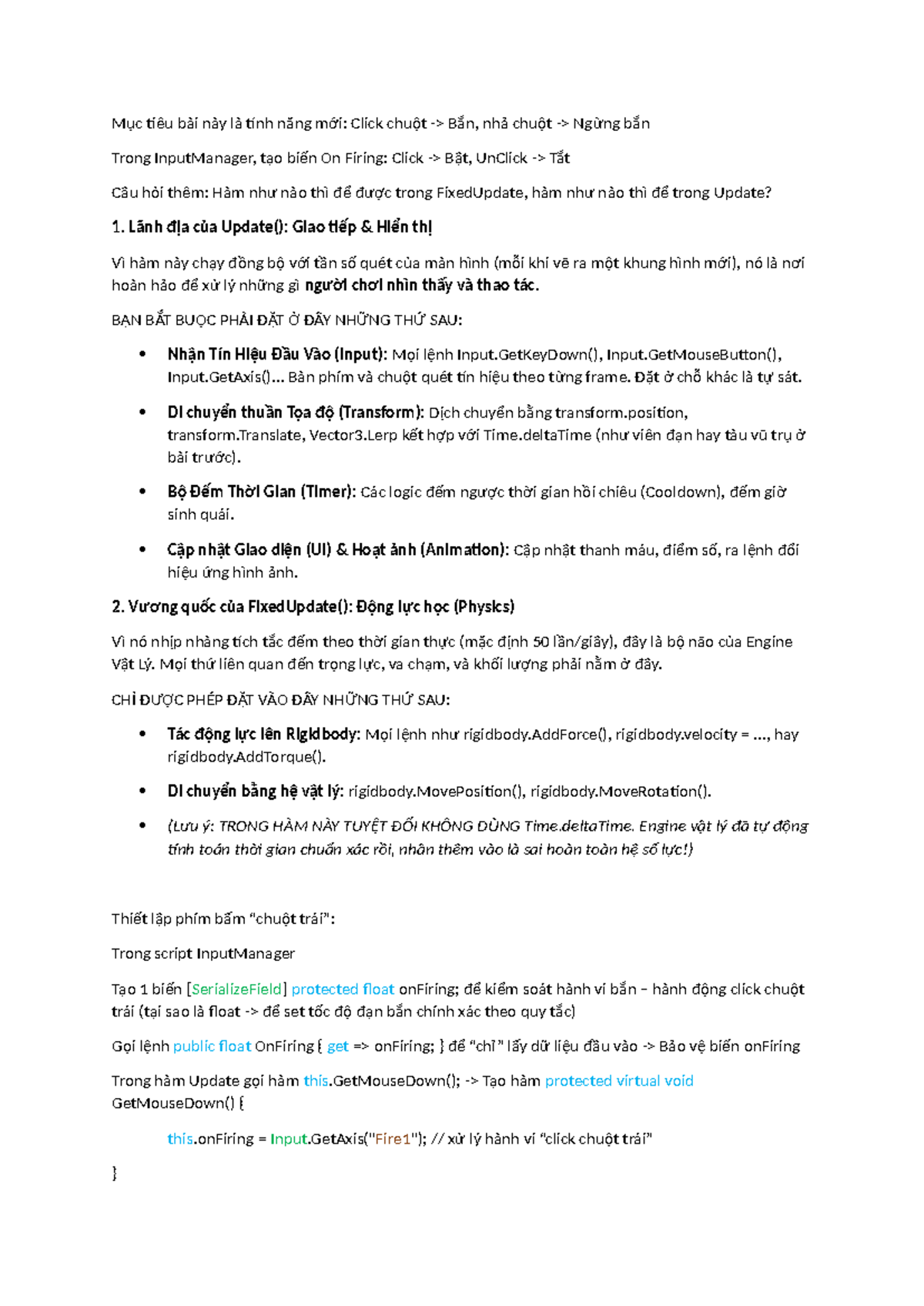 Hướng Dẫn Sử Dụng InputManager Để Bắn Trong Unity - E8 - Studocu
