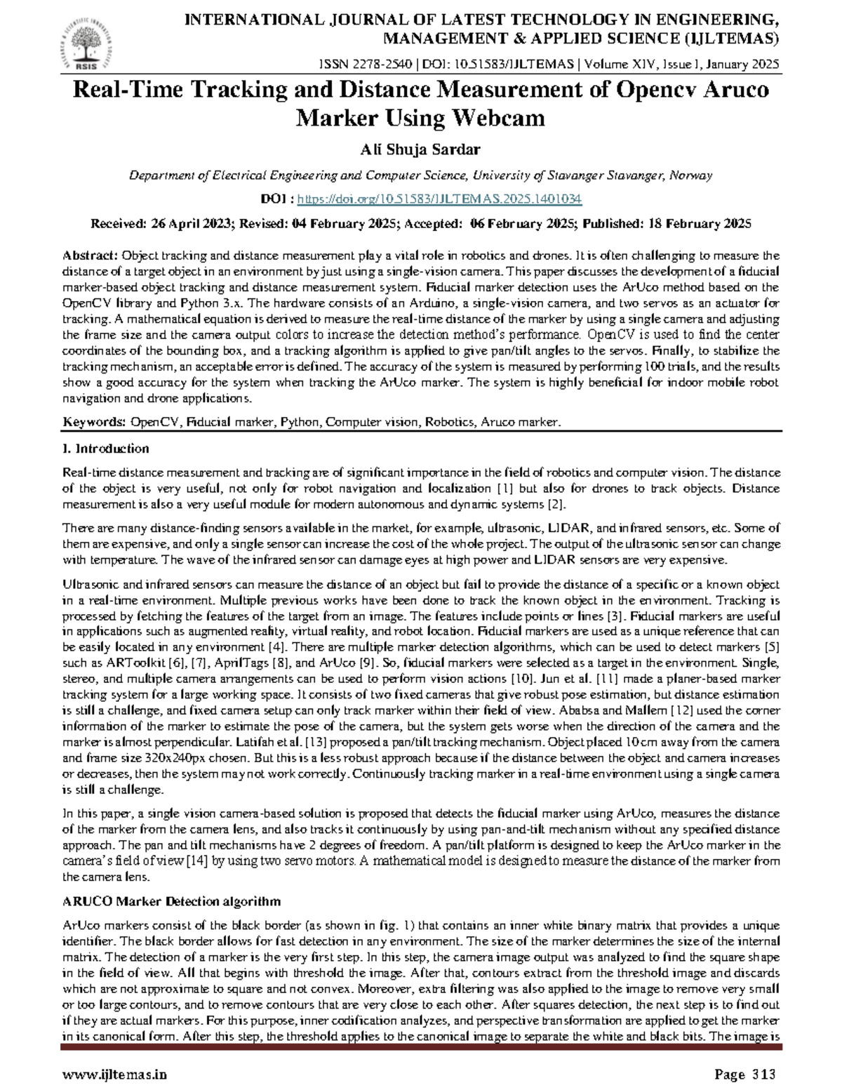 Tracking and Distance Measurement of ArUco Marker Using OpenCV (EECS ...
