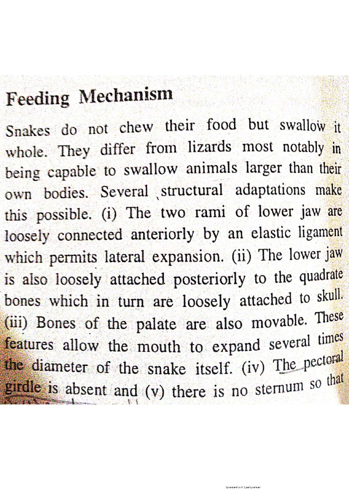 UG sem 2, feeding and biting mechanism in snakes - Zoology-I - Studocu
