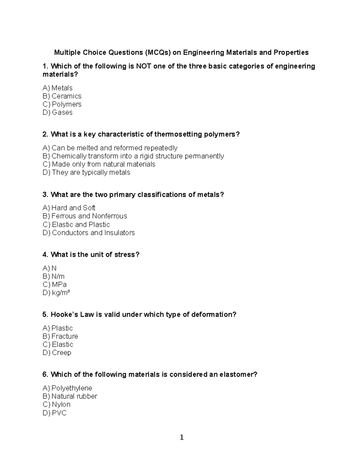 MCQs on Engineering Materials - PRAC - Studocu