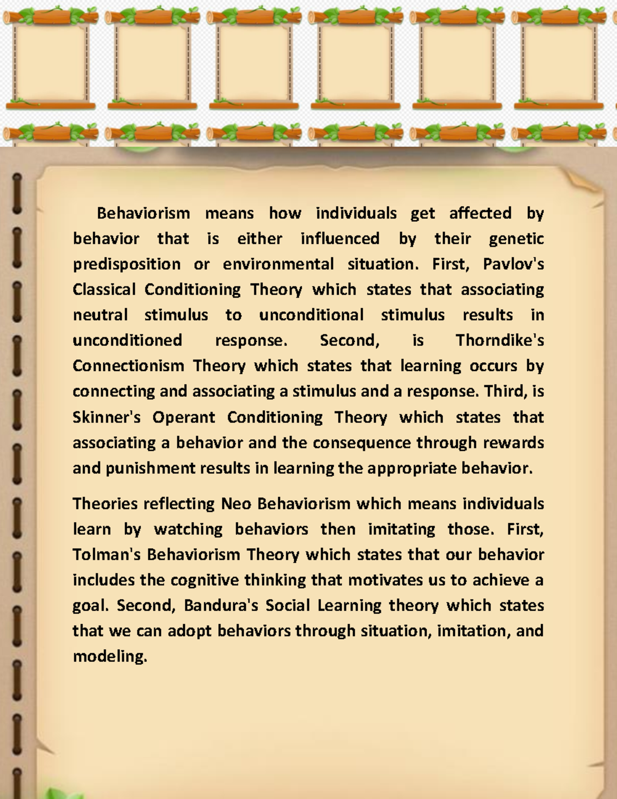 MS01: Behaviorism and Neo-Behaviorism Theories Overview - Studocu