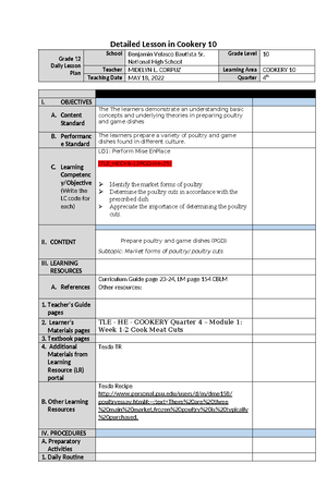 Detailed Lesson PLAN- Overview of Salad and Dressings - DETAILED LESSON ...